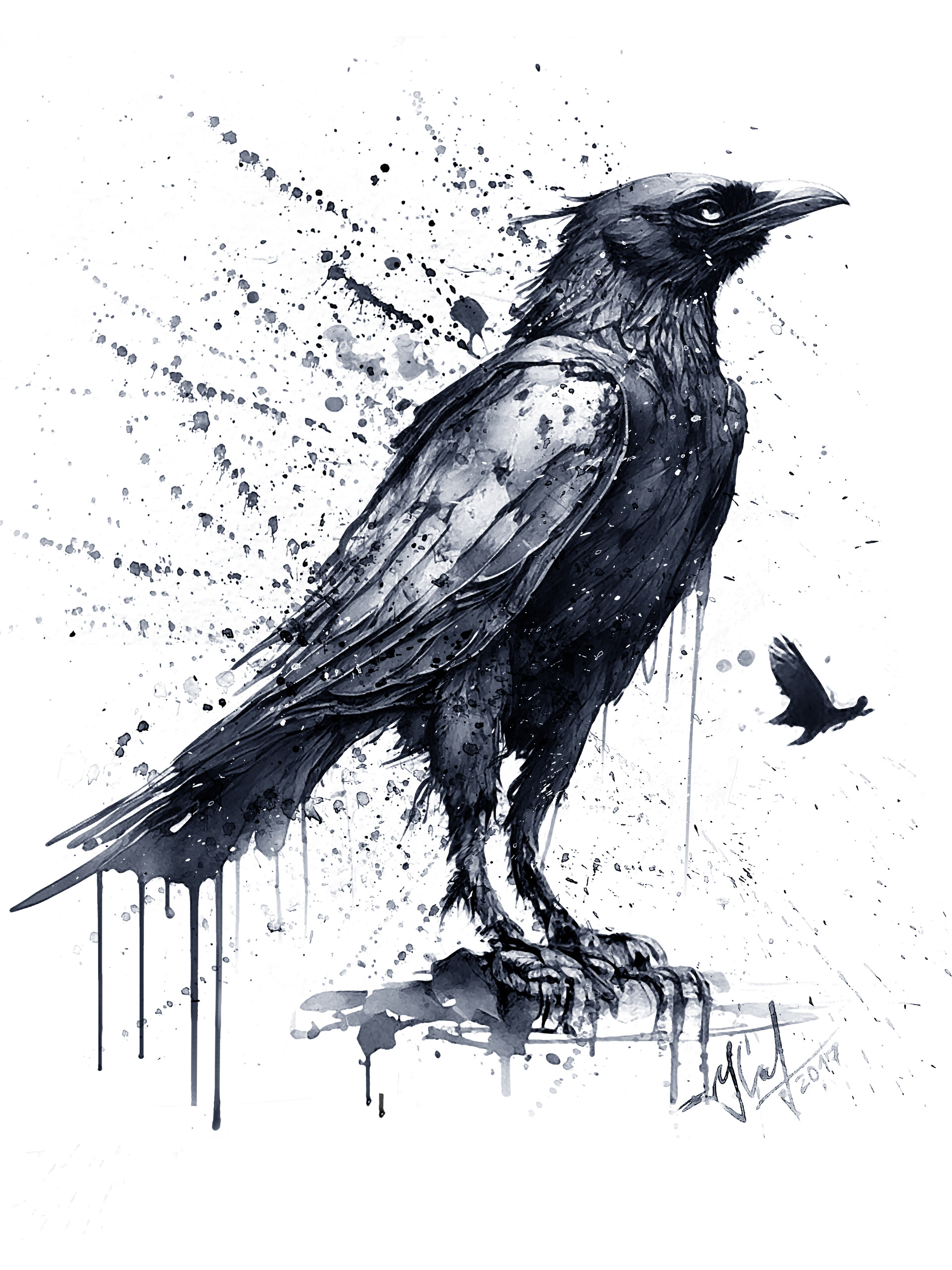 Watercolor Raven Tattoo