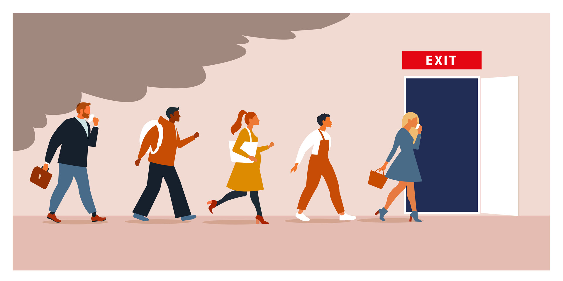 ArtStation - Office workers evacuation from building flat color vector ...