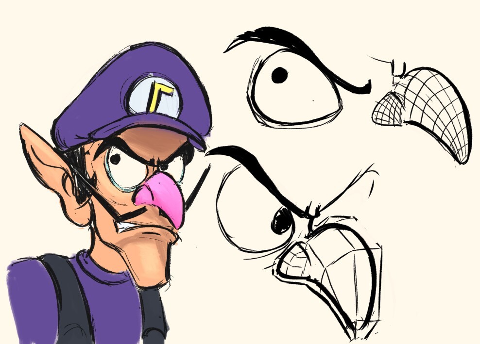 how to draw waluigi head