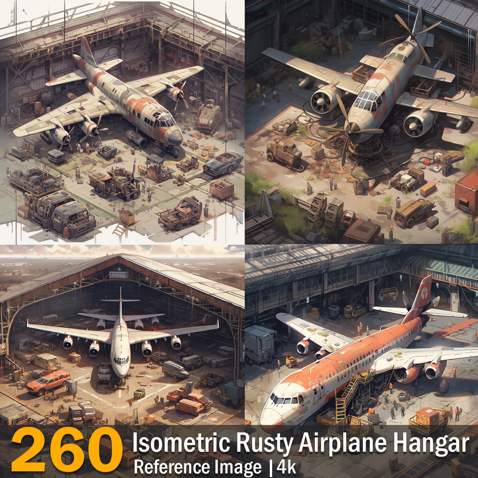 Lumière - Isometric Rusty Airplane Hangar | Reference Images | 4K