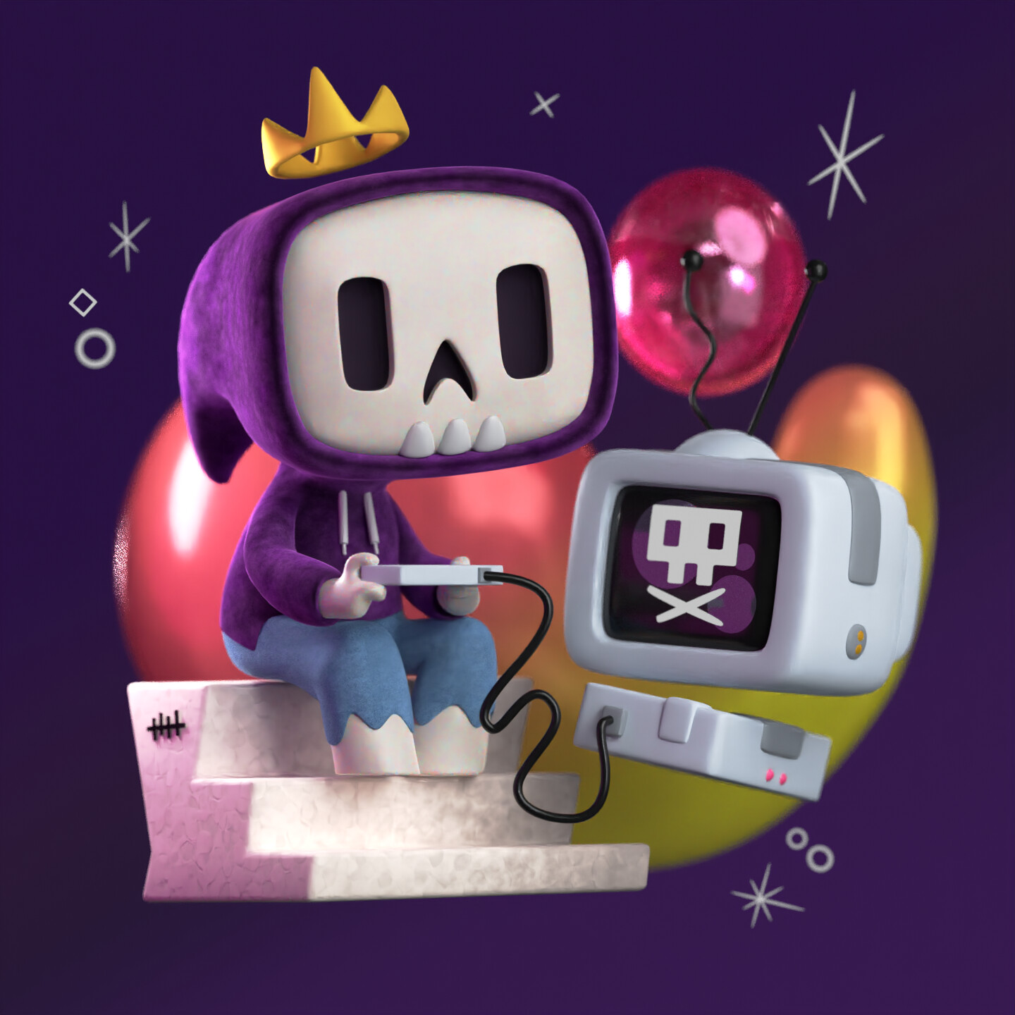 ArtStation - This is a very cute skull that likes to play video games ...