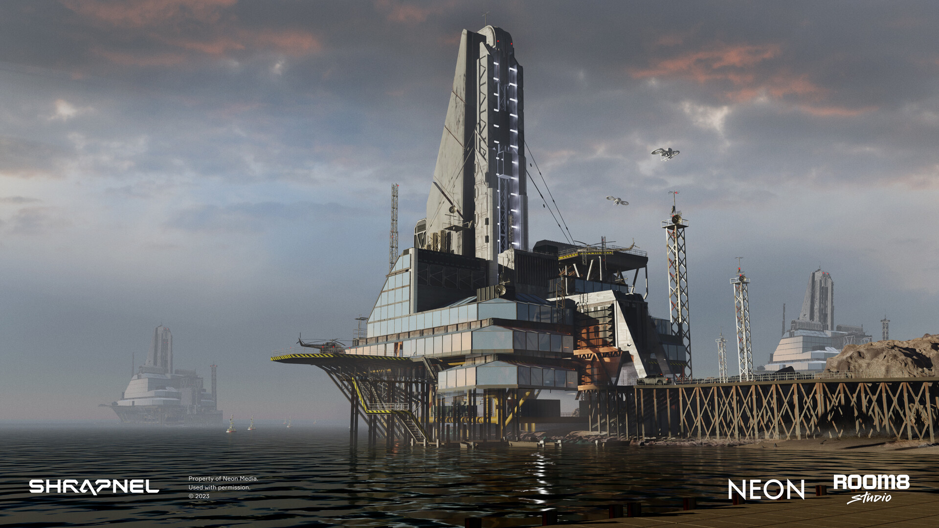 Room 8 Studio - Portfolio - Oil platform, airport and harbour (Shrapnel)