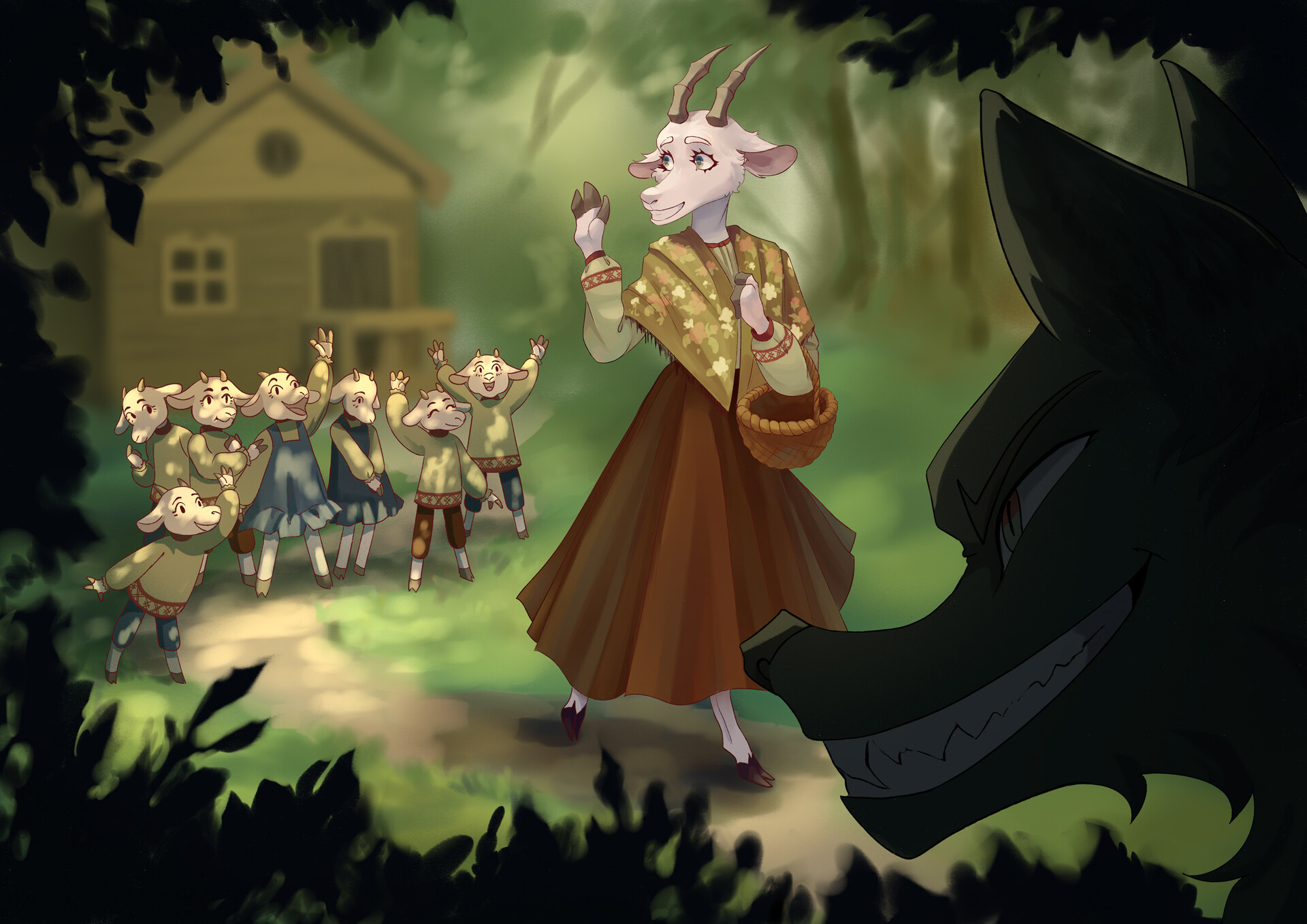 ArtStation - The wolf and the seven young goats