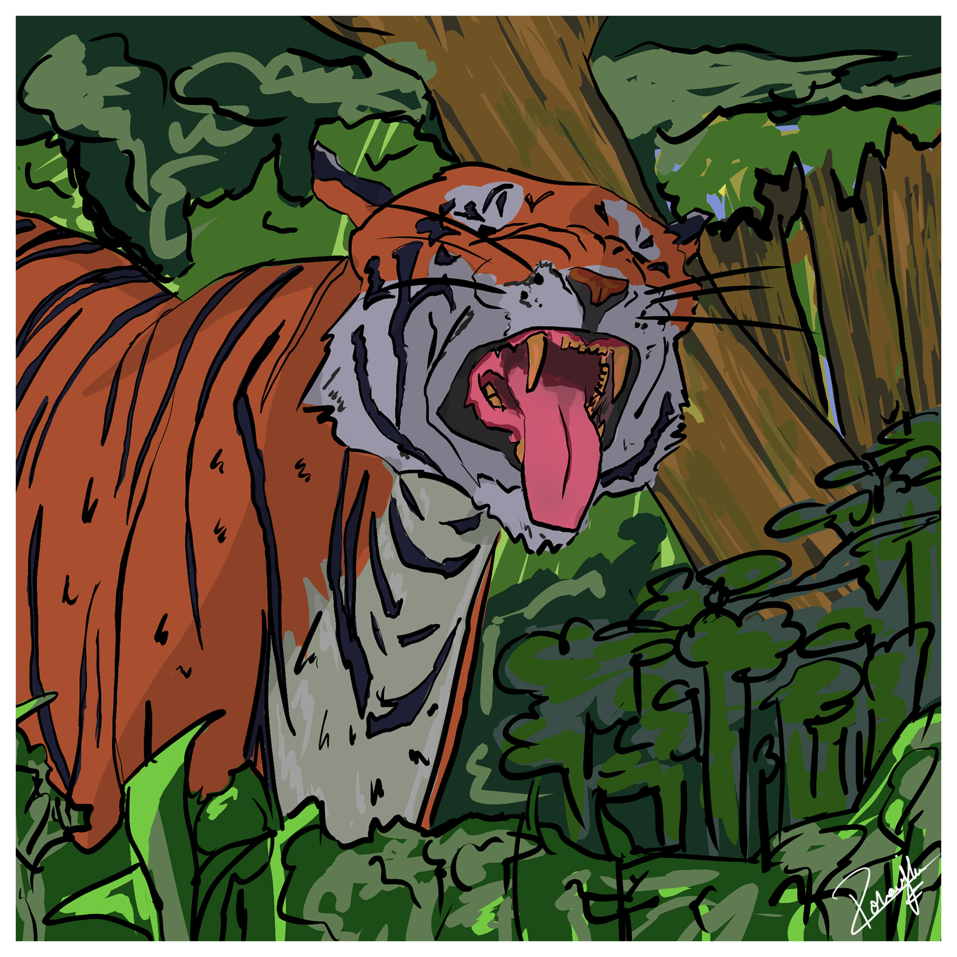 ArtStation - Tiger in the woods