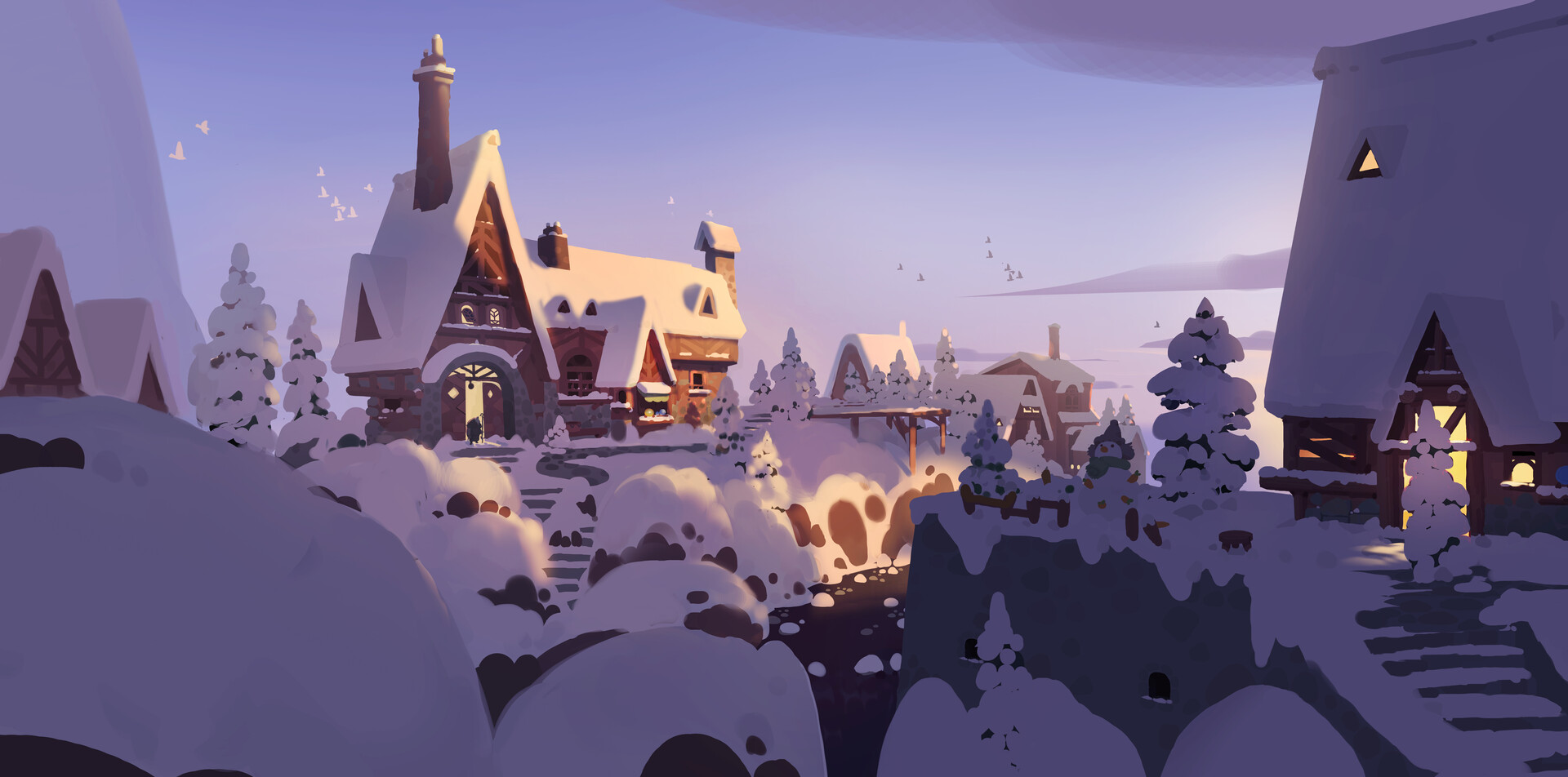 snowy village, by 简繁 : r/ImaginaryWinterscapes