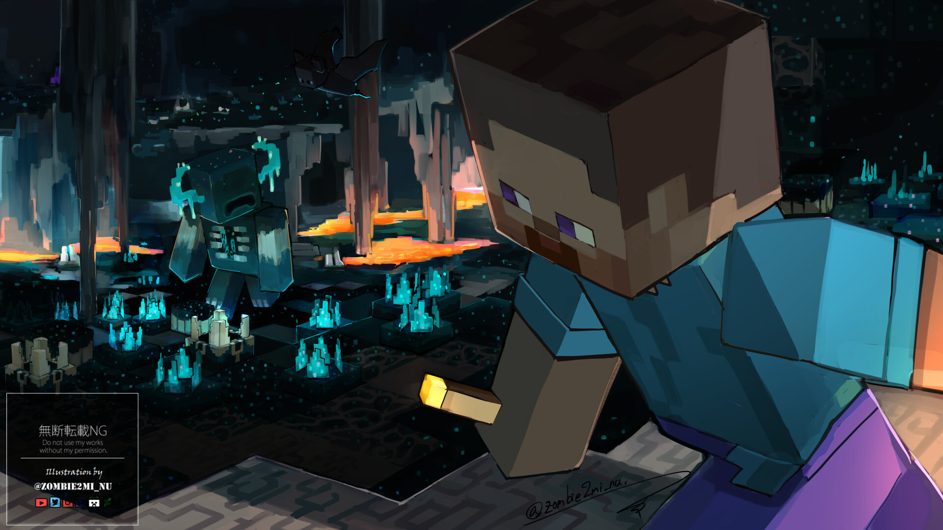 ArtStation - The Warden in a cave, chasing Steve