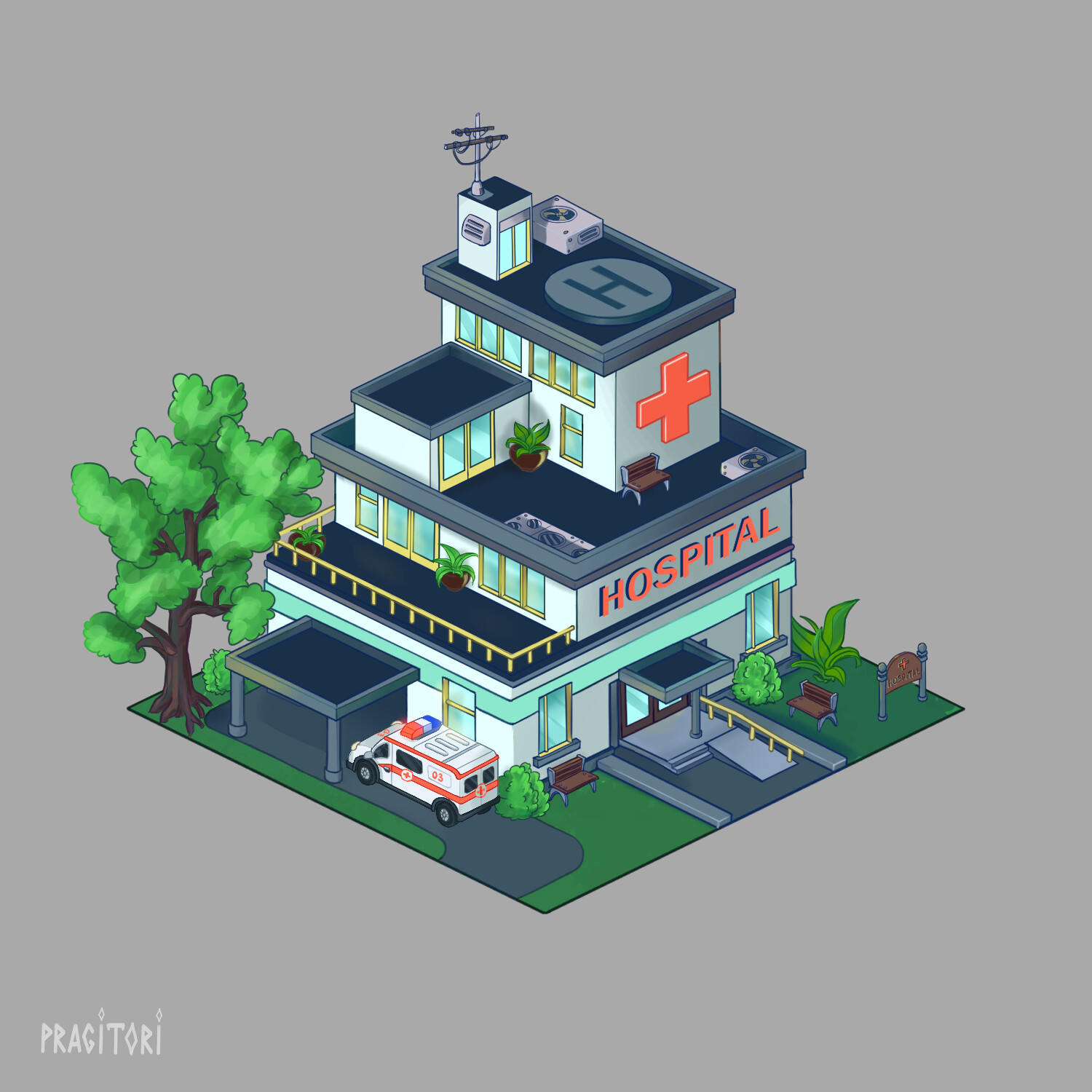 ArtStation - Isometric building - Hospital