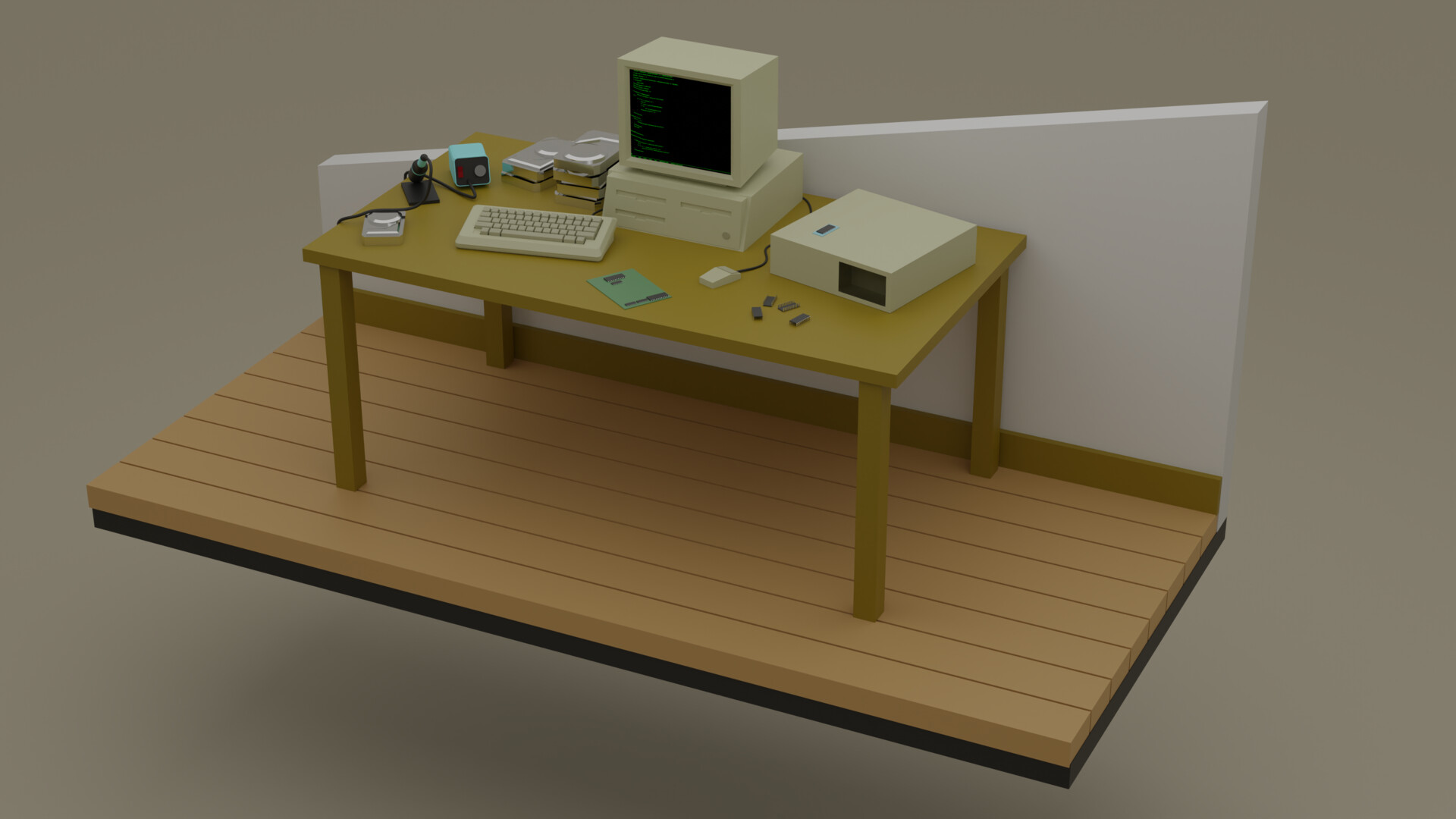 ArtStation - a retro low poly desk setup