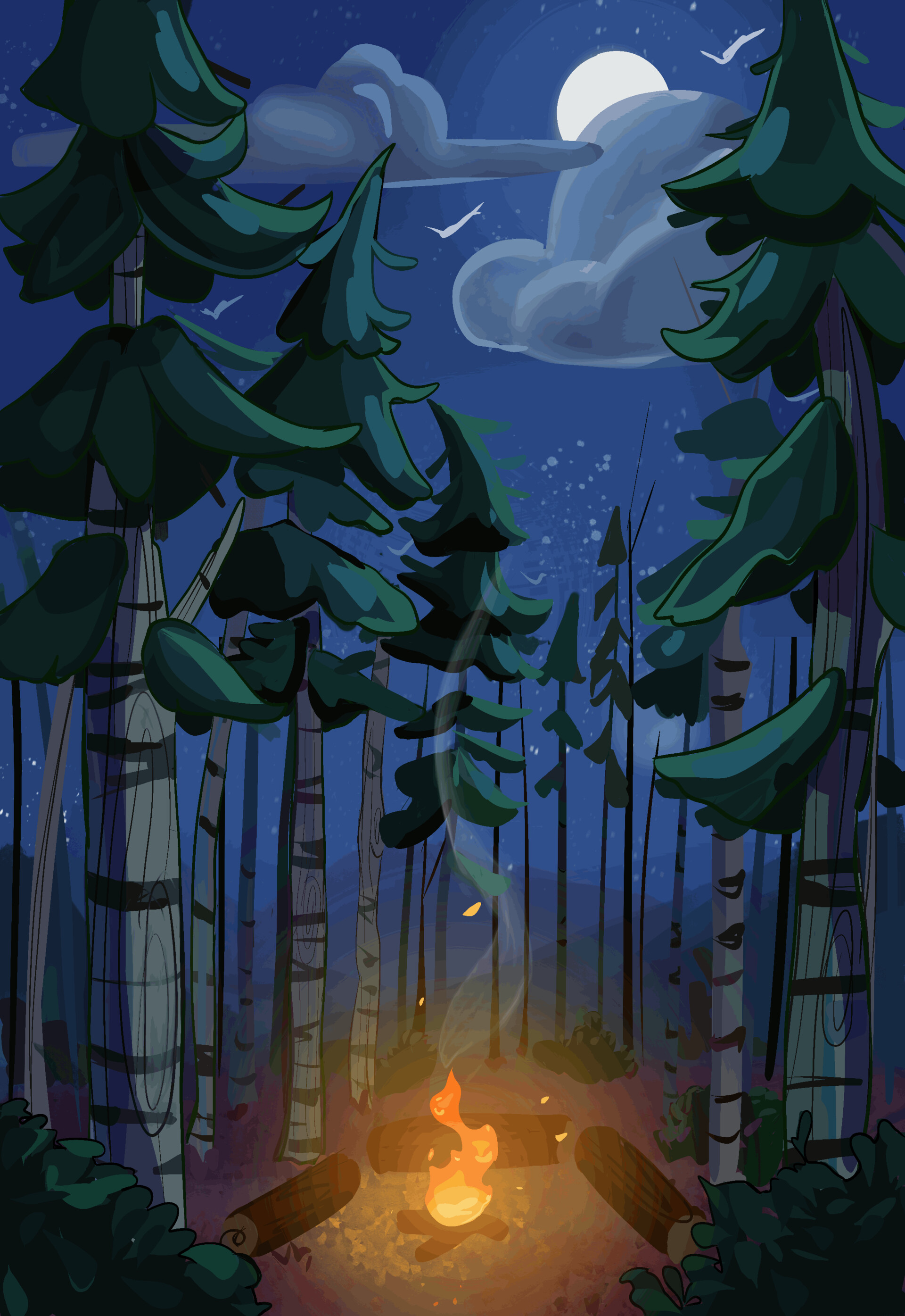 ArtStation - forest firecamp