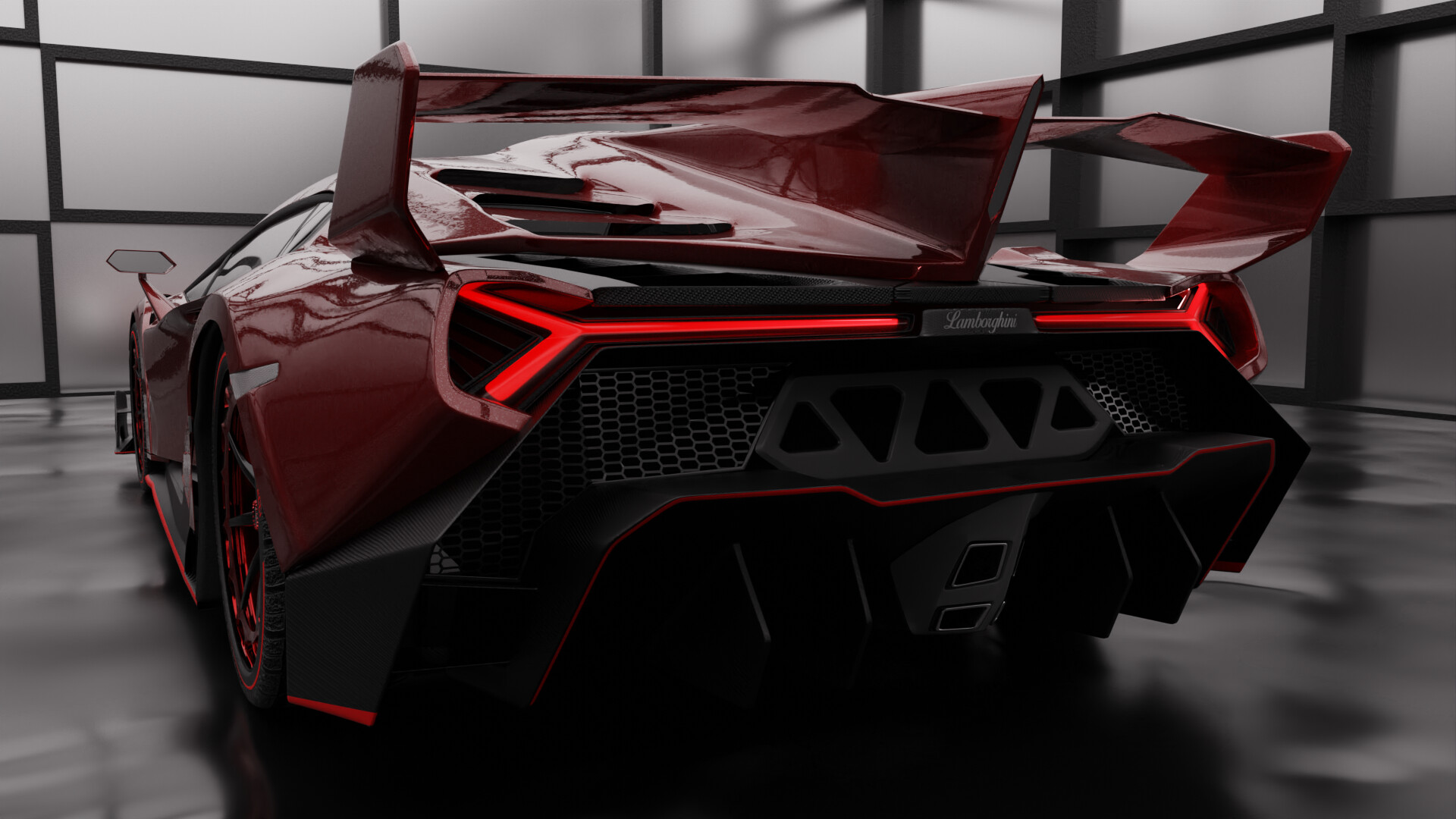 Lamborghini Veneno Roadster Supercar Red Spoiler Hd Wallpaper 3+