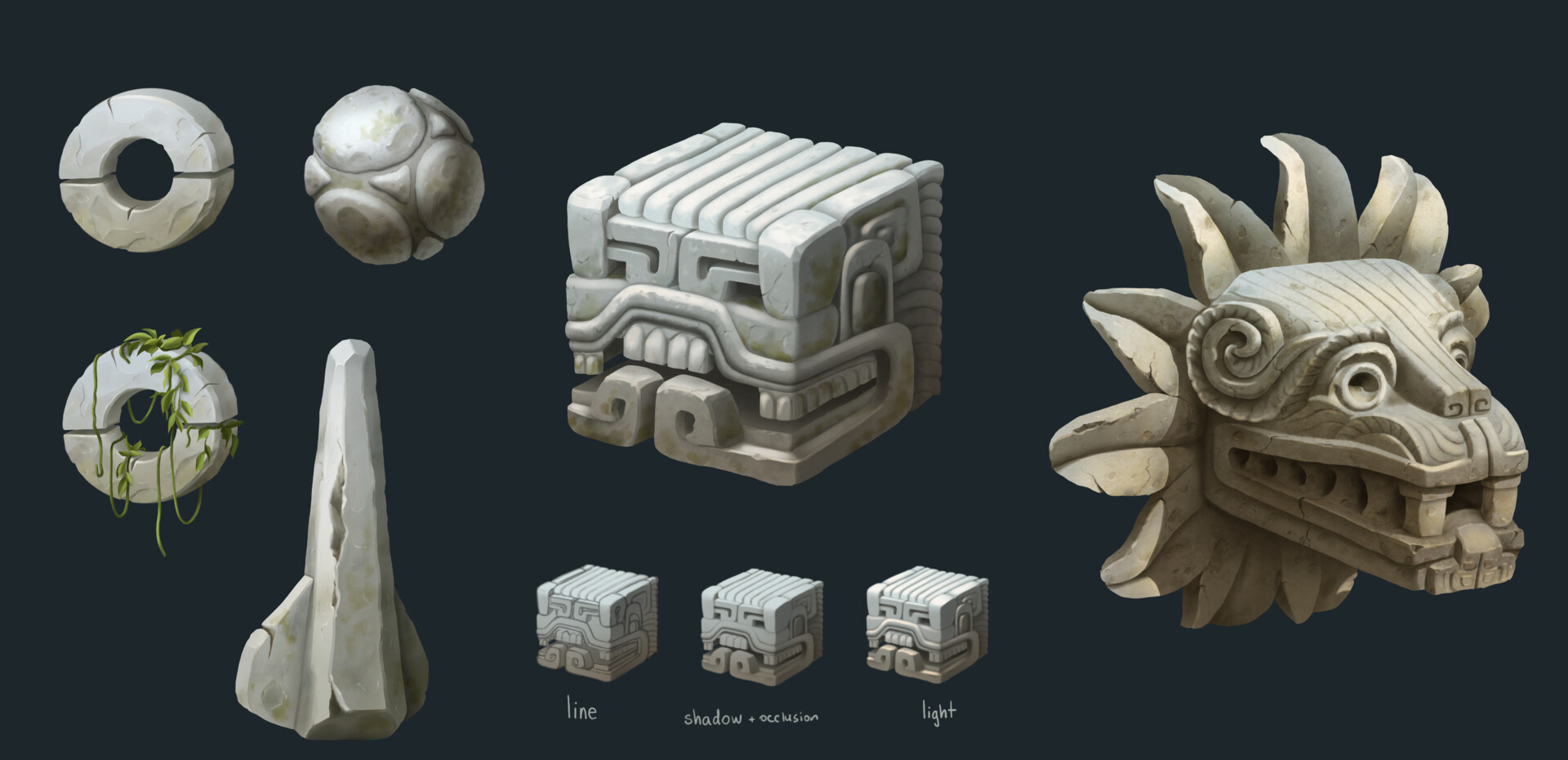 ArtStation - Aztec stone figures