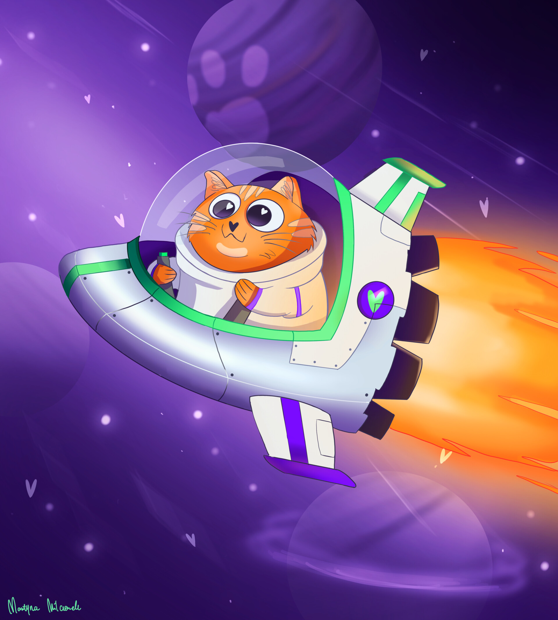 ArtStation - Space Kitty, cat exploring Space childrens book illustration