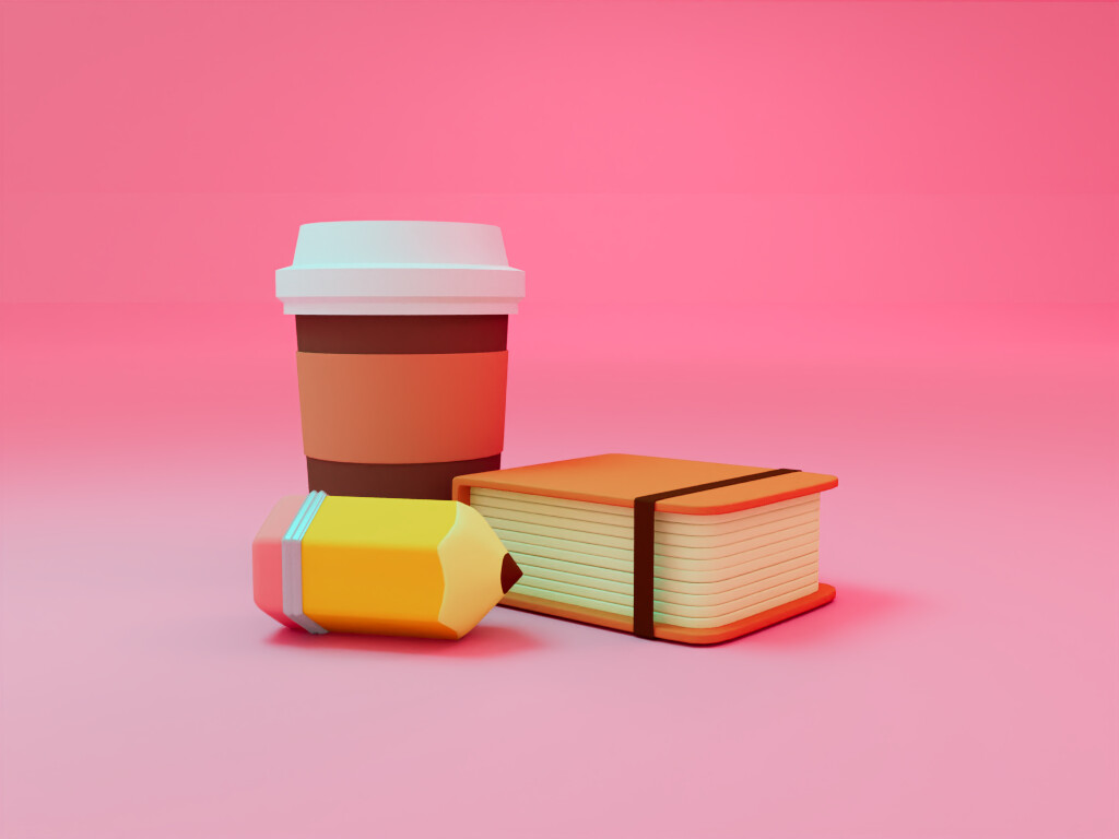 ArtStation - 3d Coffee cup with study equipment