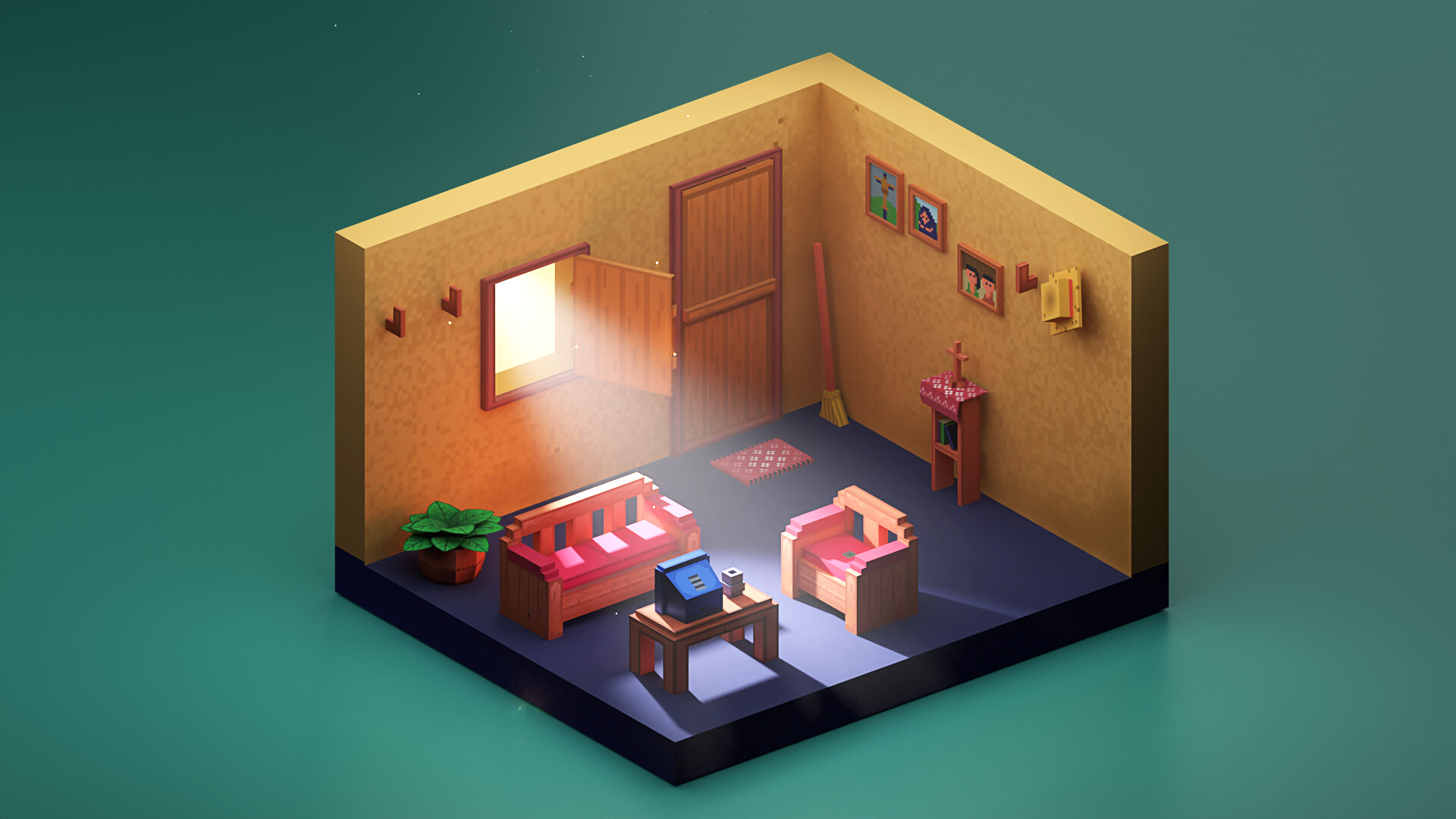 ArtStation - 3D Pixel Art - Living room