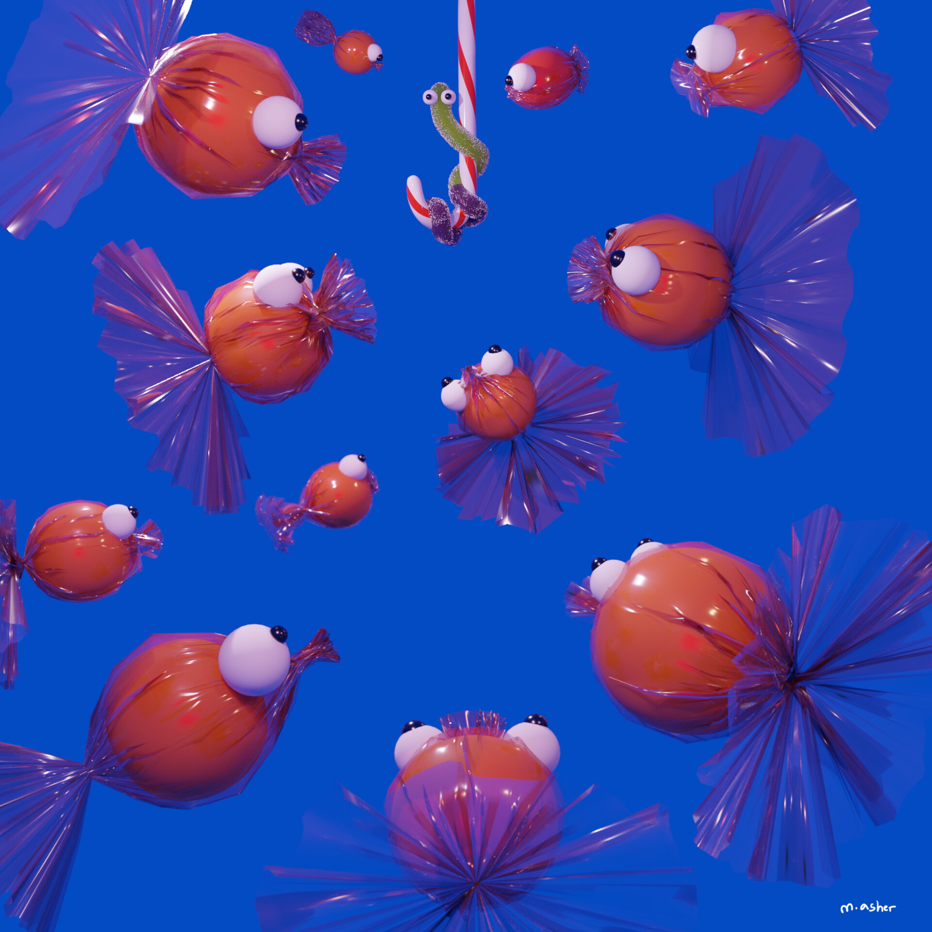 ArtStation - Goldfish candy and gummy worm