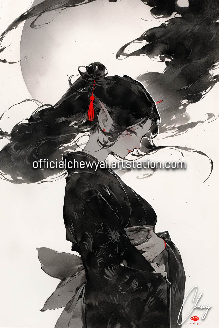 ArtStation - Yoshitaka Amano inspired Ink Girls