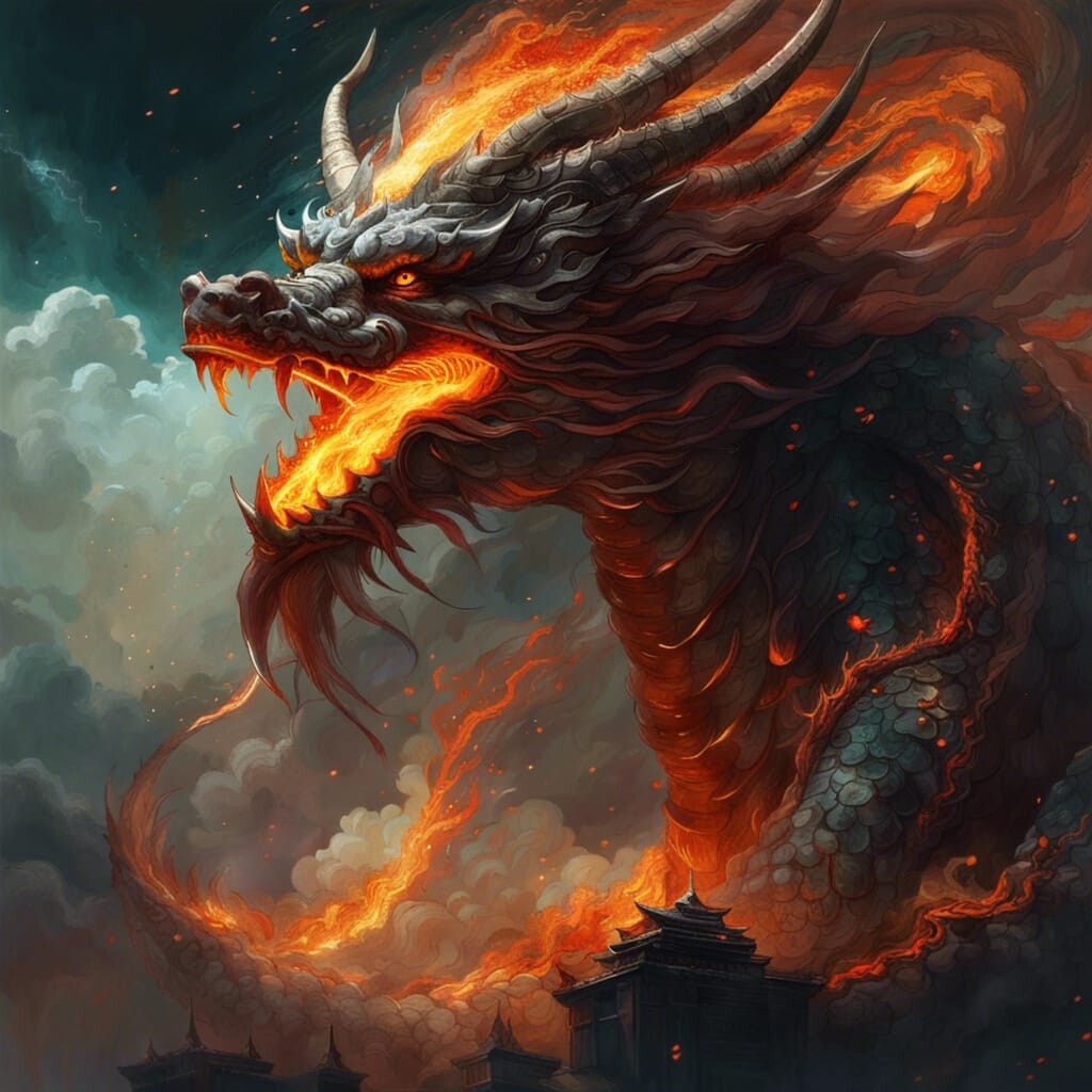 ArtStation - Chinese dragons in the sky above clouds