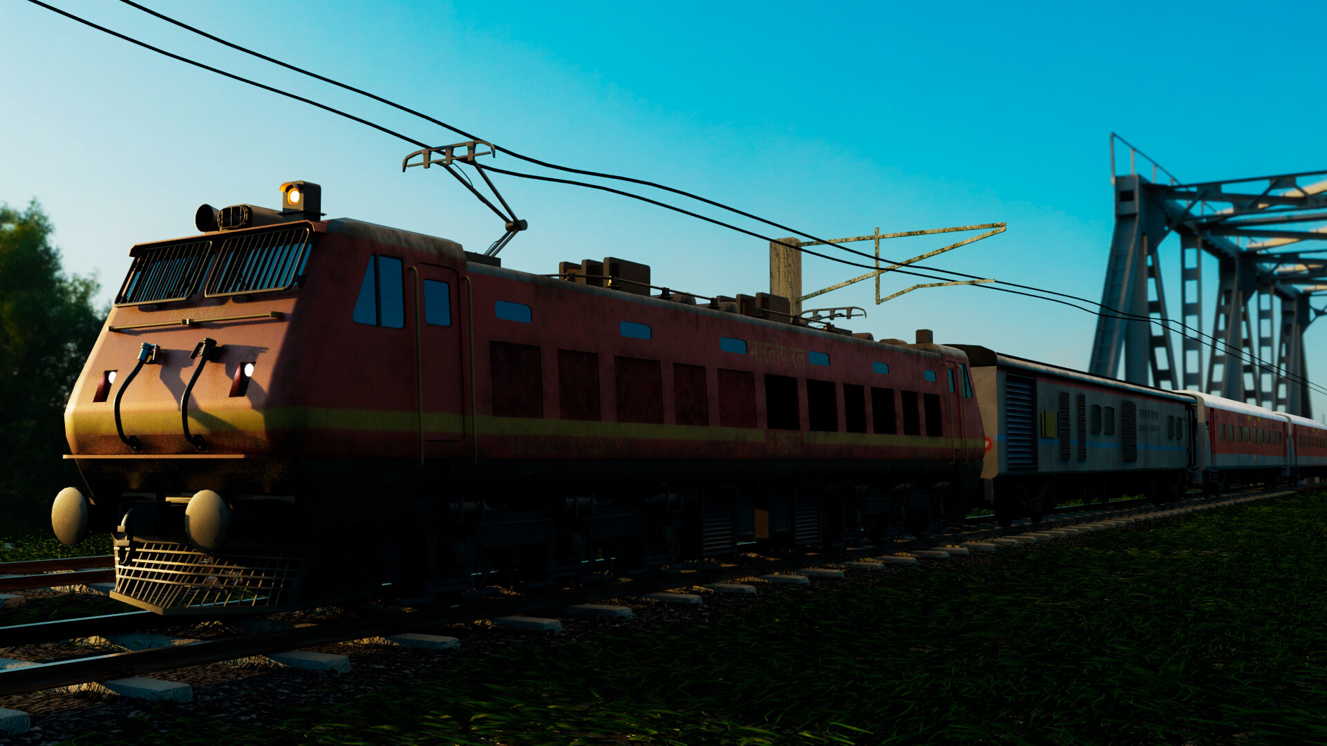 ArtStation - Indian railways WAP4 with coach train 3d render