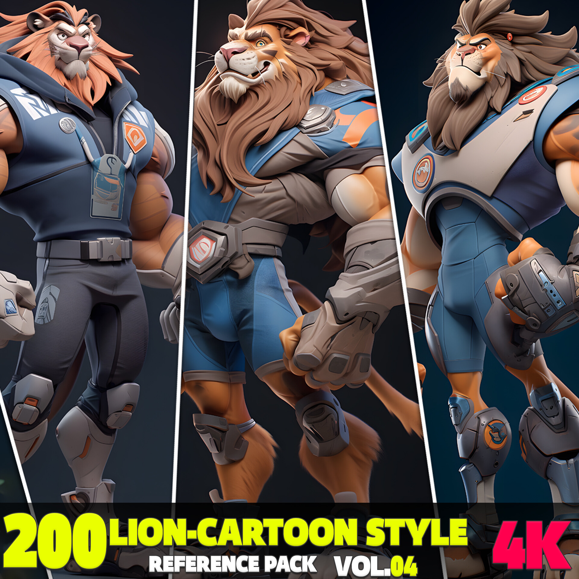 ConceptWithMe - 200 4K Lion-Cartoon Style Reference Pack Vol.04