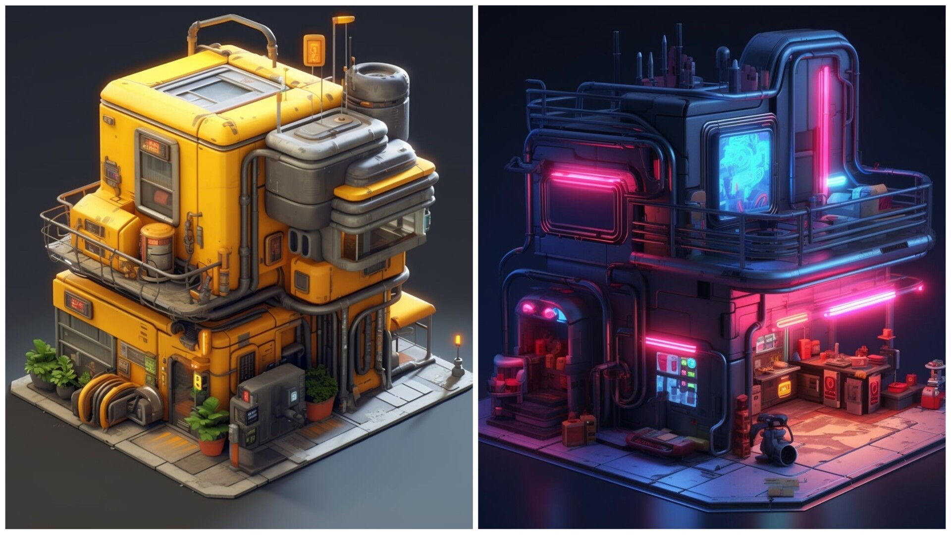 Concept Art - +230 Stylized Cyberpunk House