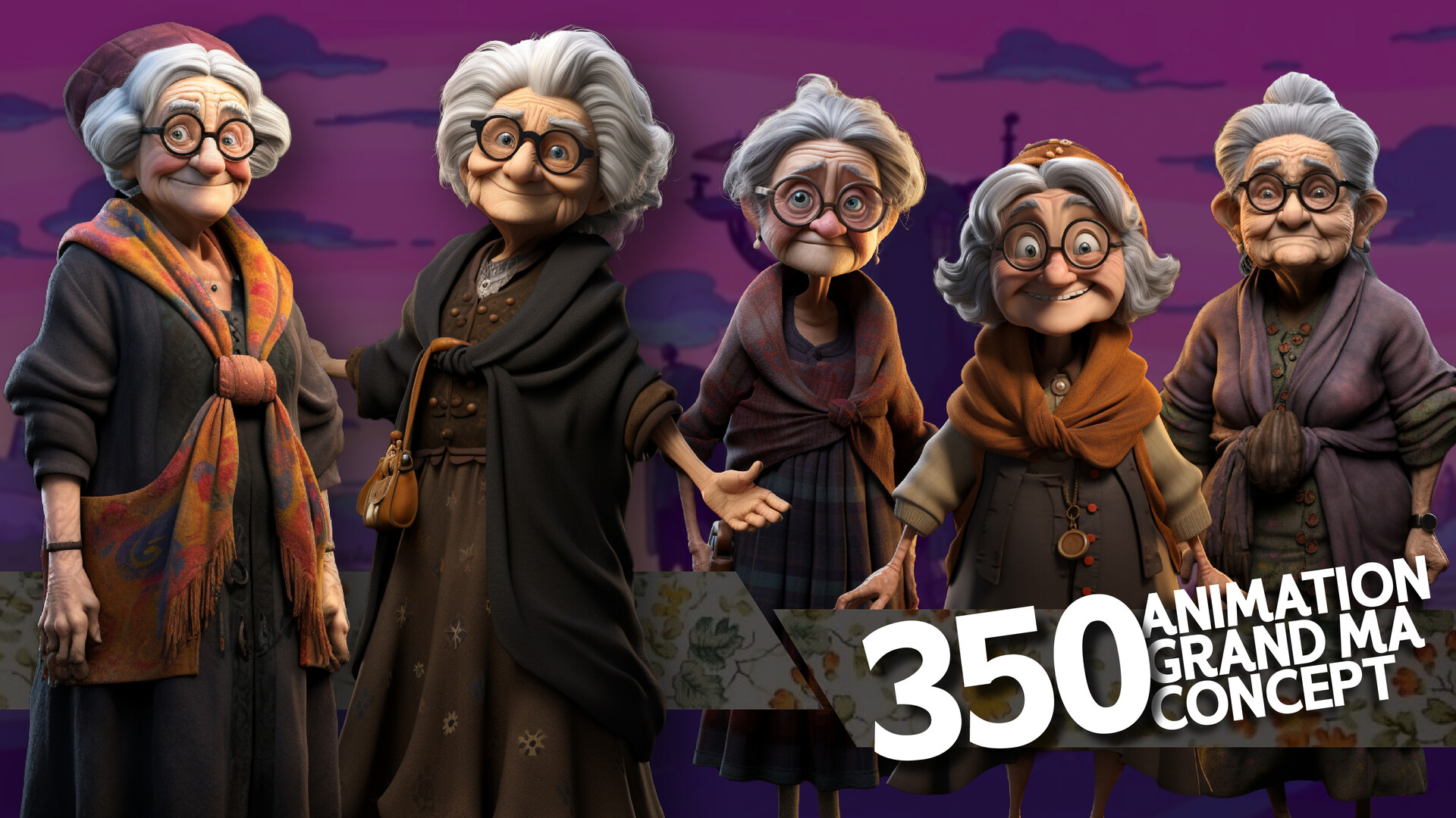 3D Mah Studio - 350 Animation Grandma Concept _ VOL 1 _ Character Reference