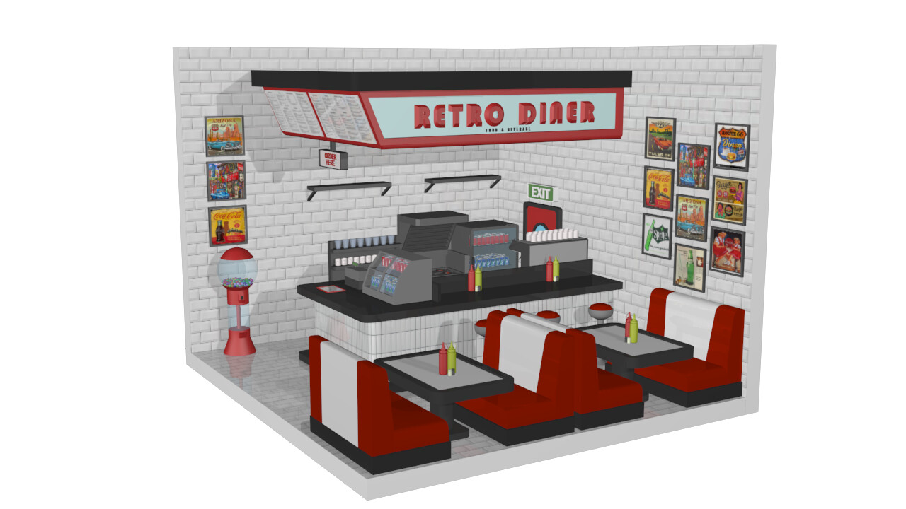 ArtStation - 3D DIorama - Retro Diner