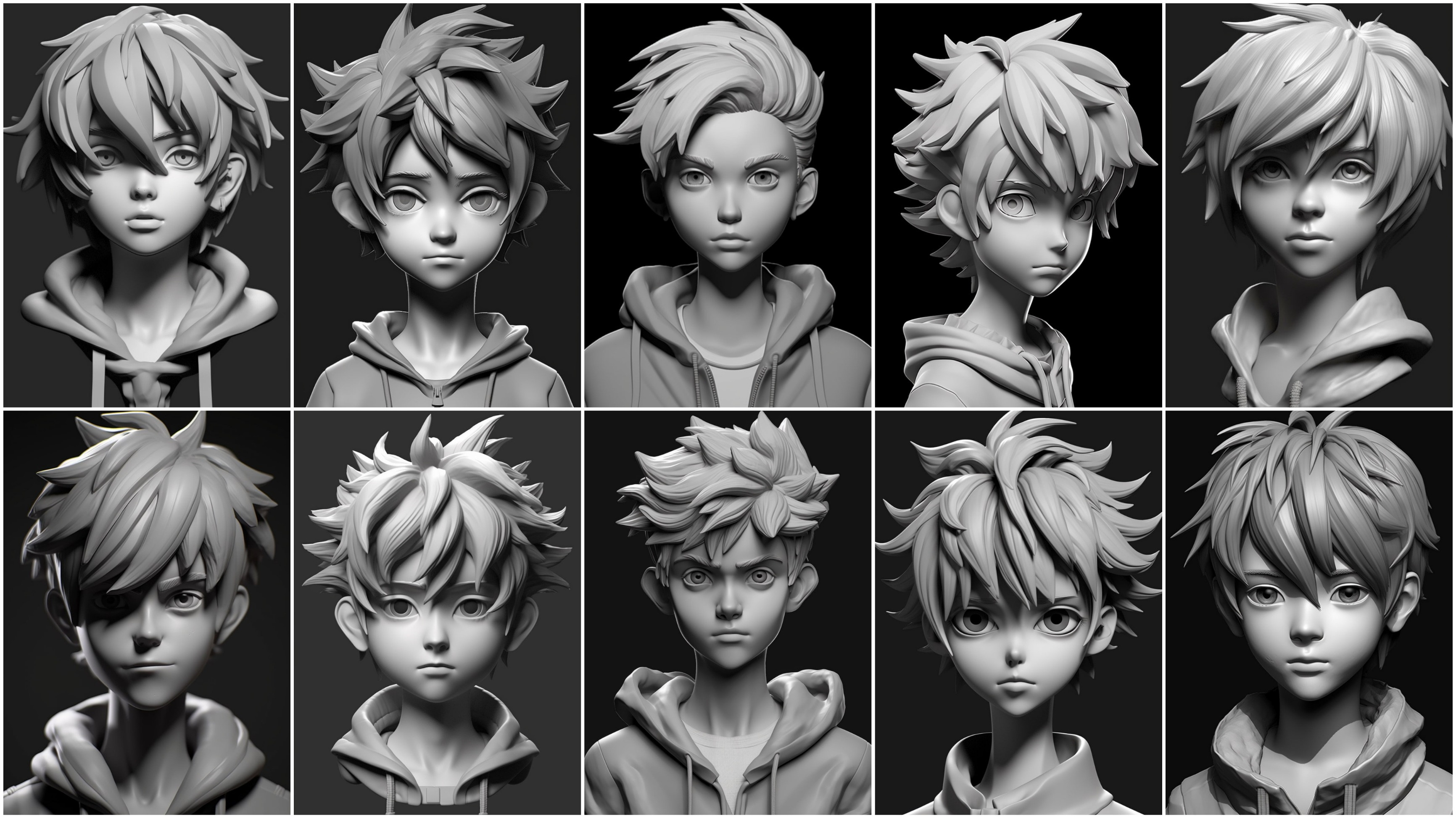 3D Head Sculpt References in 4K - Tika Art - +200 Manga Anime Boy Head ...