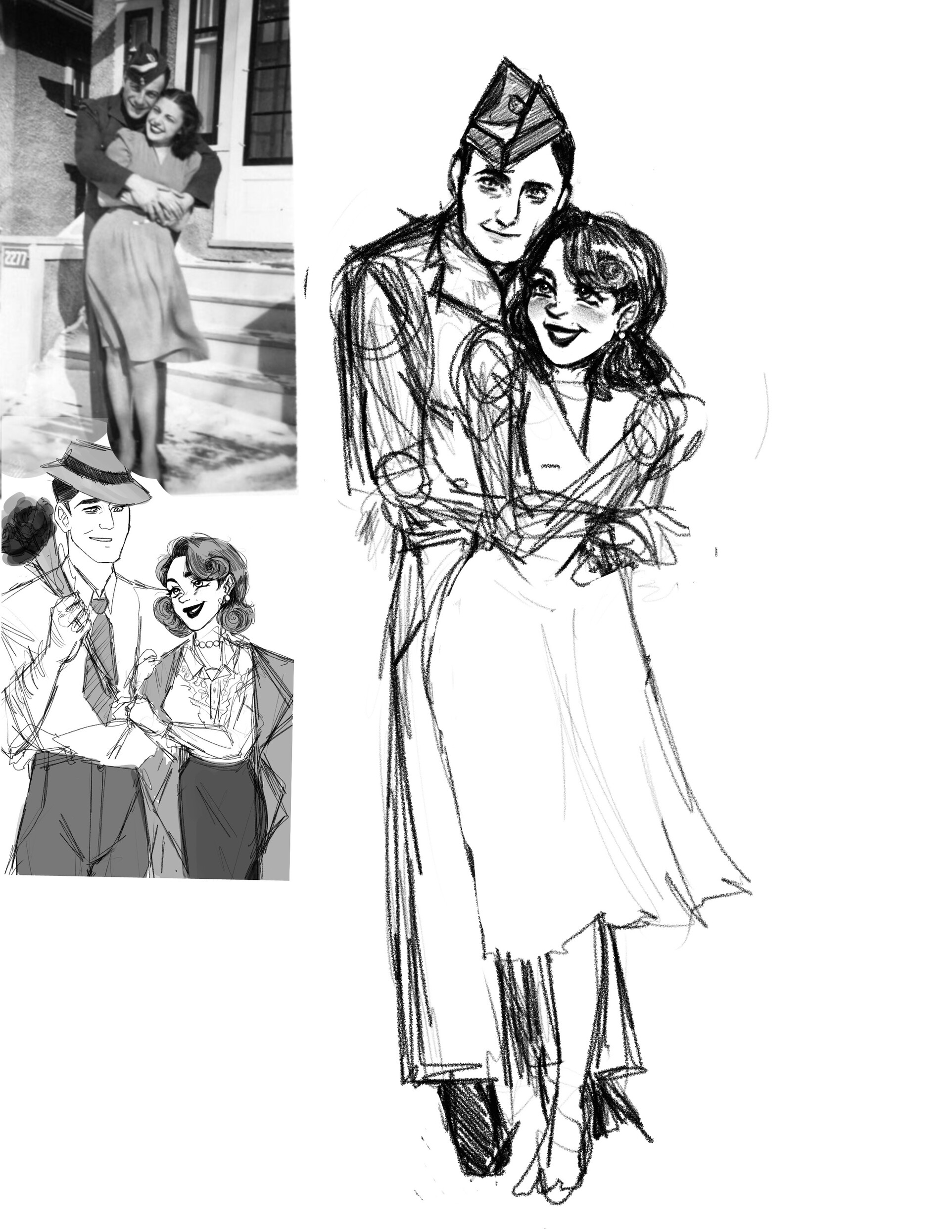 couple walking drawing reference