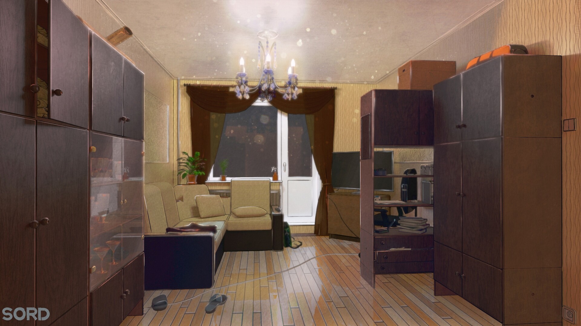 ArtStation - Living Room Visual Novel Background - Evening Version