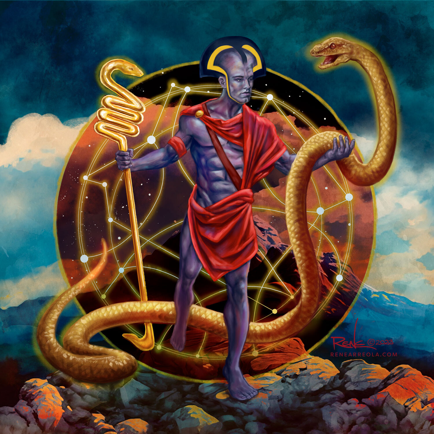 Ophiuchus, the Serpent Bearer by Rene Arreola : r/ImaginaryImmortals