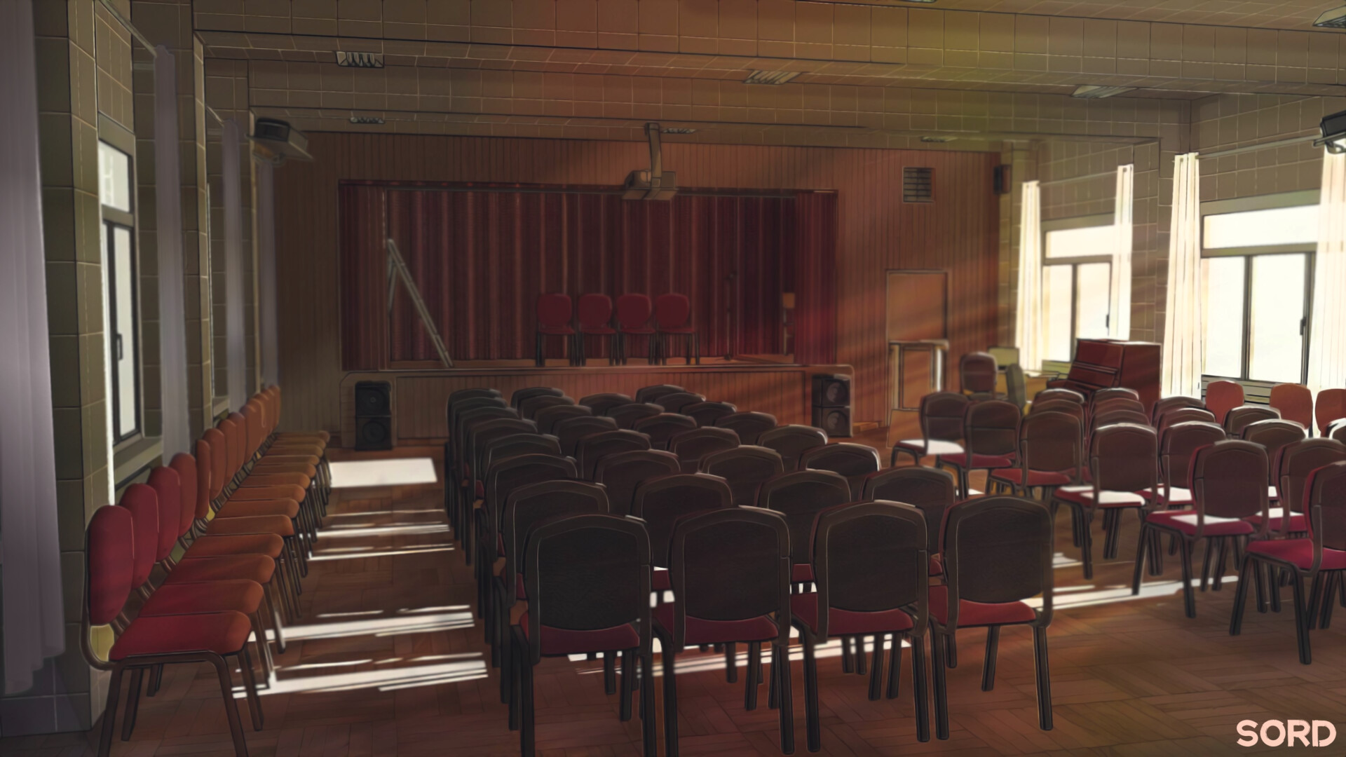 ArtStation - Visual Novel Background - School Assembly Hall (2014 Old ...