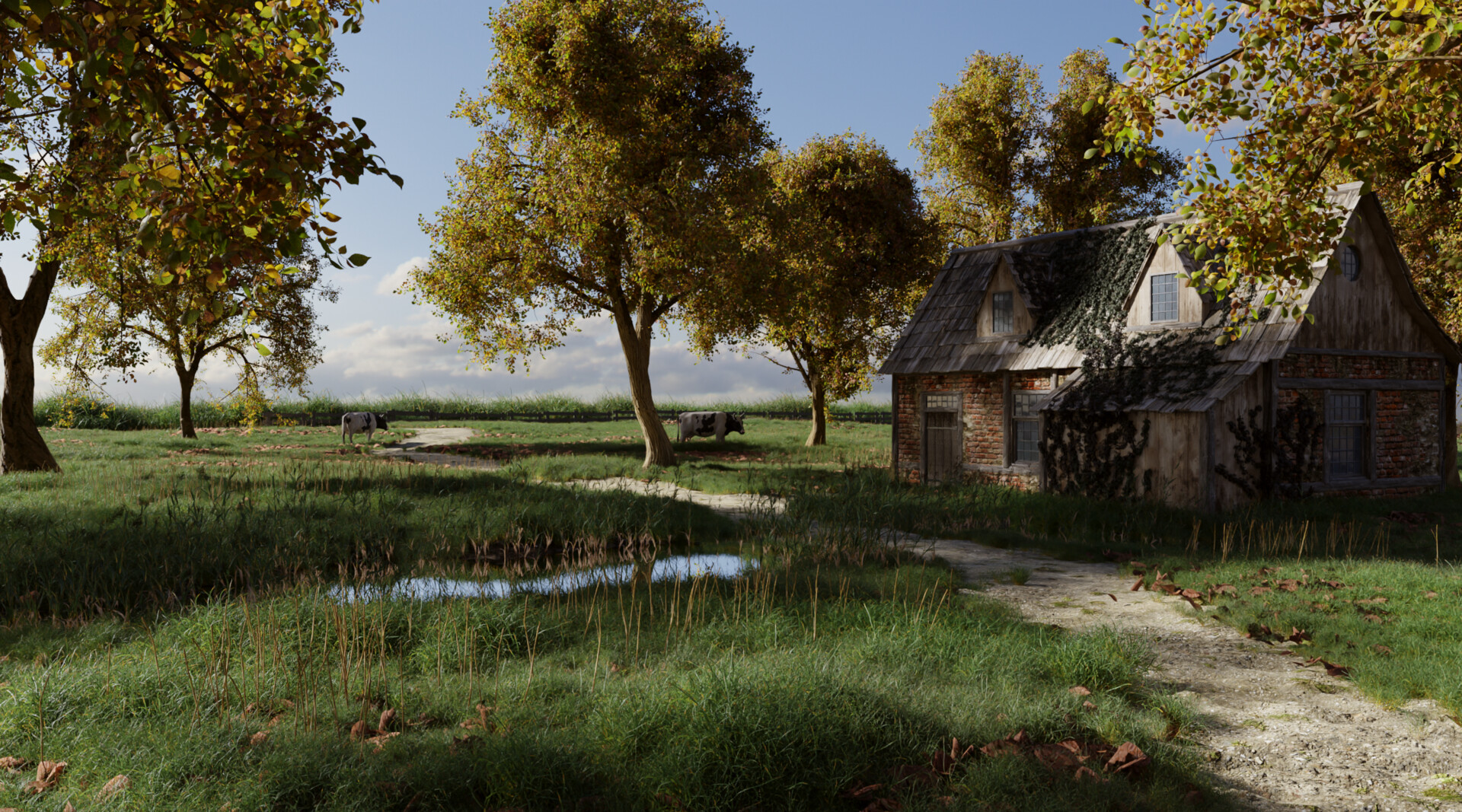 ArtStation - A medieval farmhouse in a beautiful meadow sprinkled with ...
