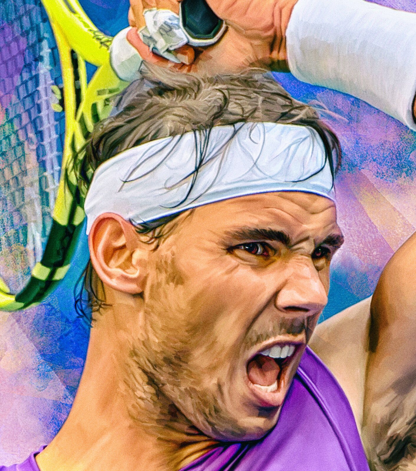 Sam Brannan - Rafael Nadal plays forehand. US Open 2019. Digital artwork poster. Tennis fan art ...