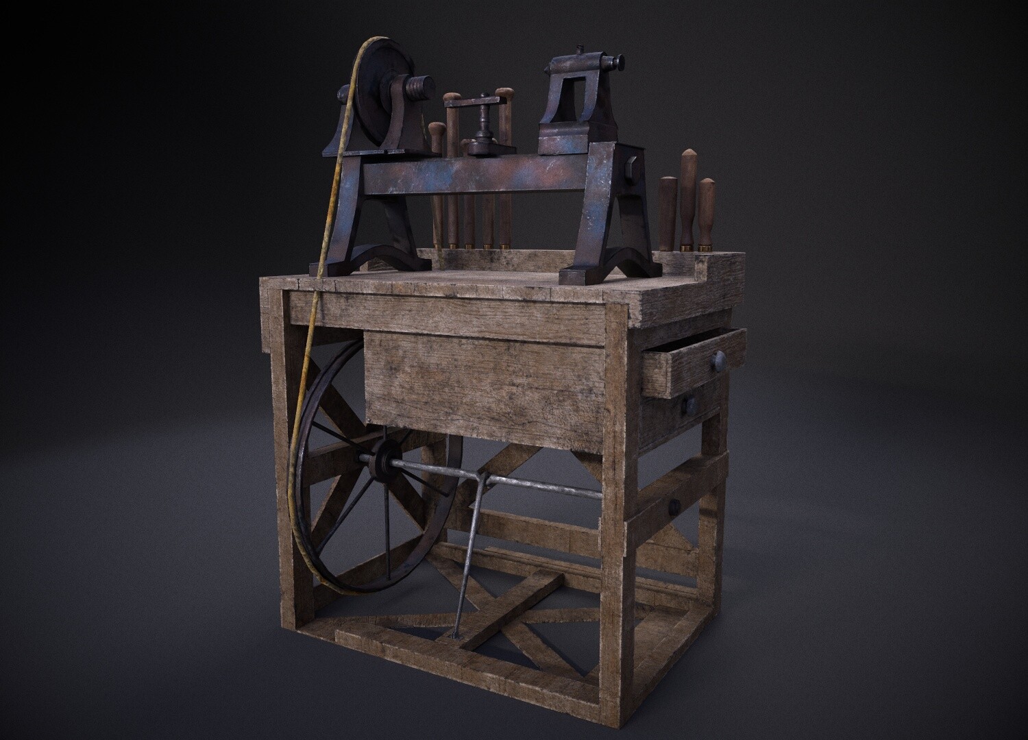 ArtStation - Antique Woodworker's Lathe