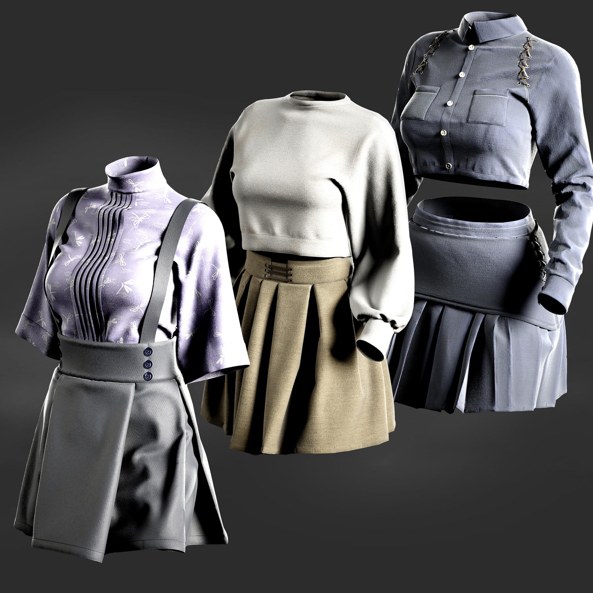 ArtStation - 3 Girl's Outfit / /Marvelous Designer / 4k Textures/Smart ...