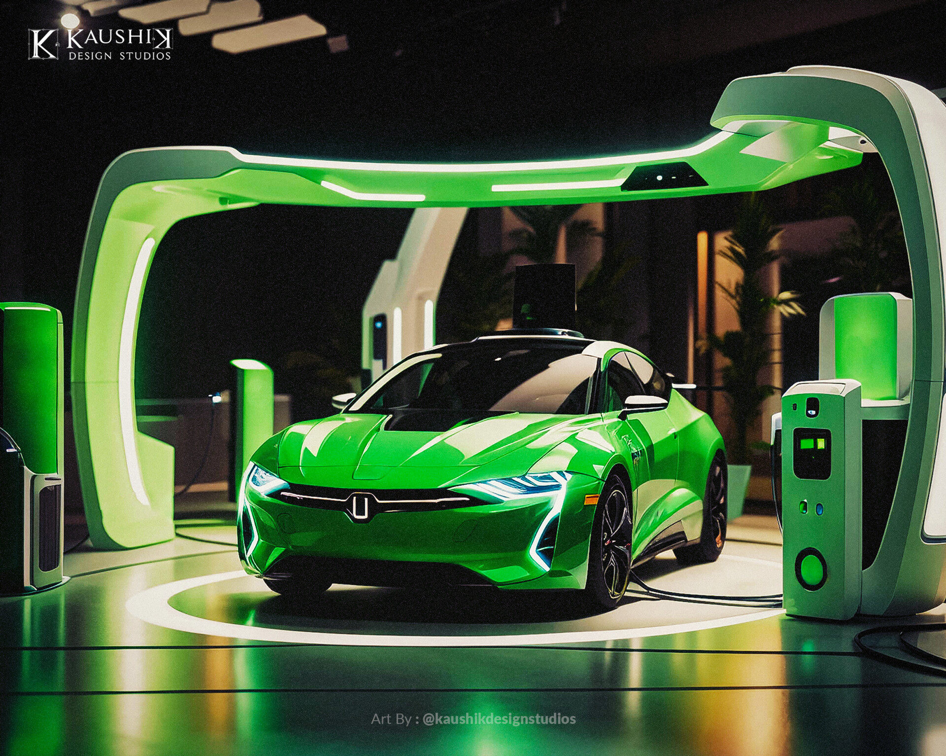 ArtStation - Green Car Concept Design - Charging Station (AI + PS)