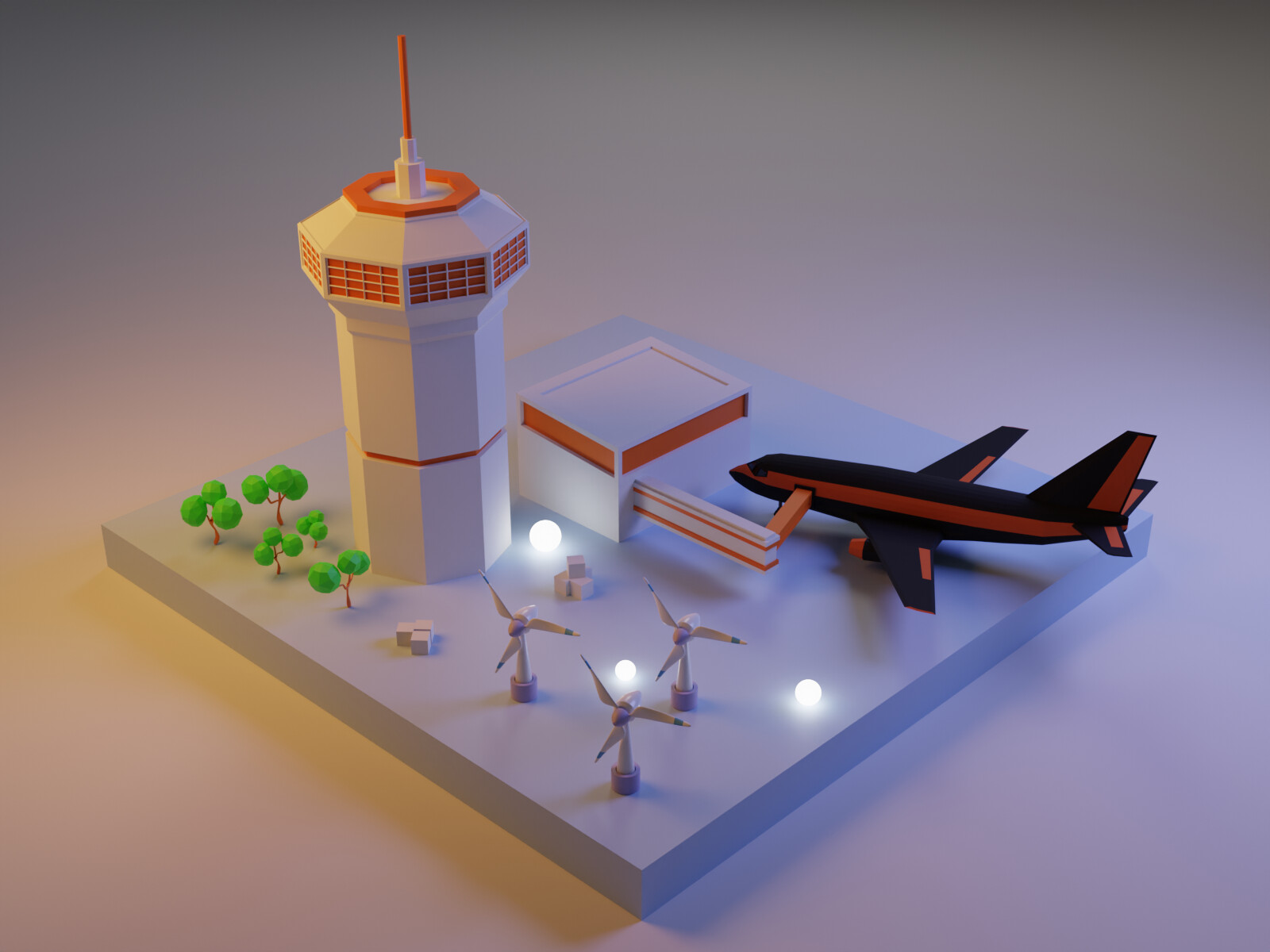 ArtStation - Low poly Airport, wind farm