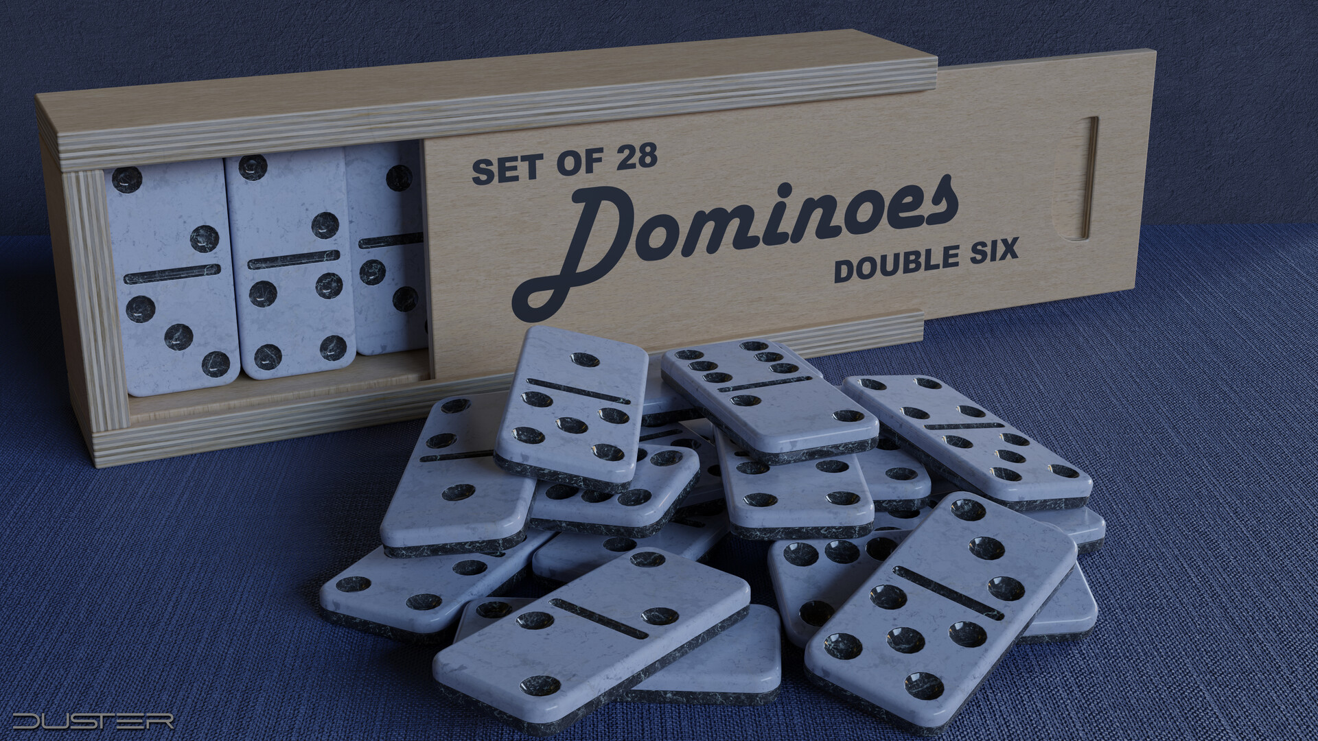 ArtStation - Set of 28 dominoes, double-six and a box - Blender 3D Model