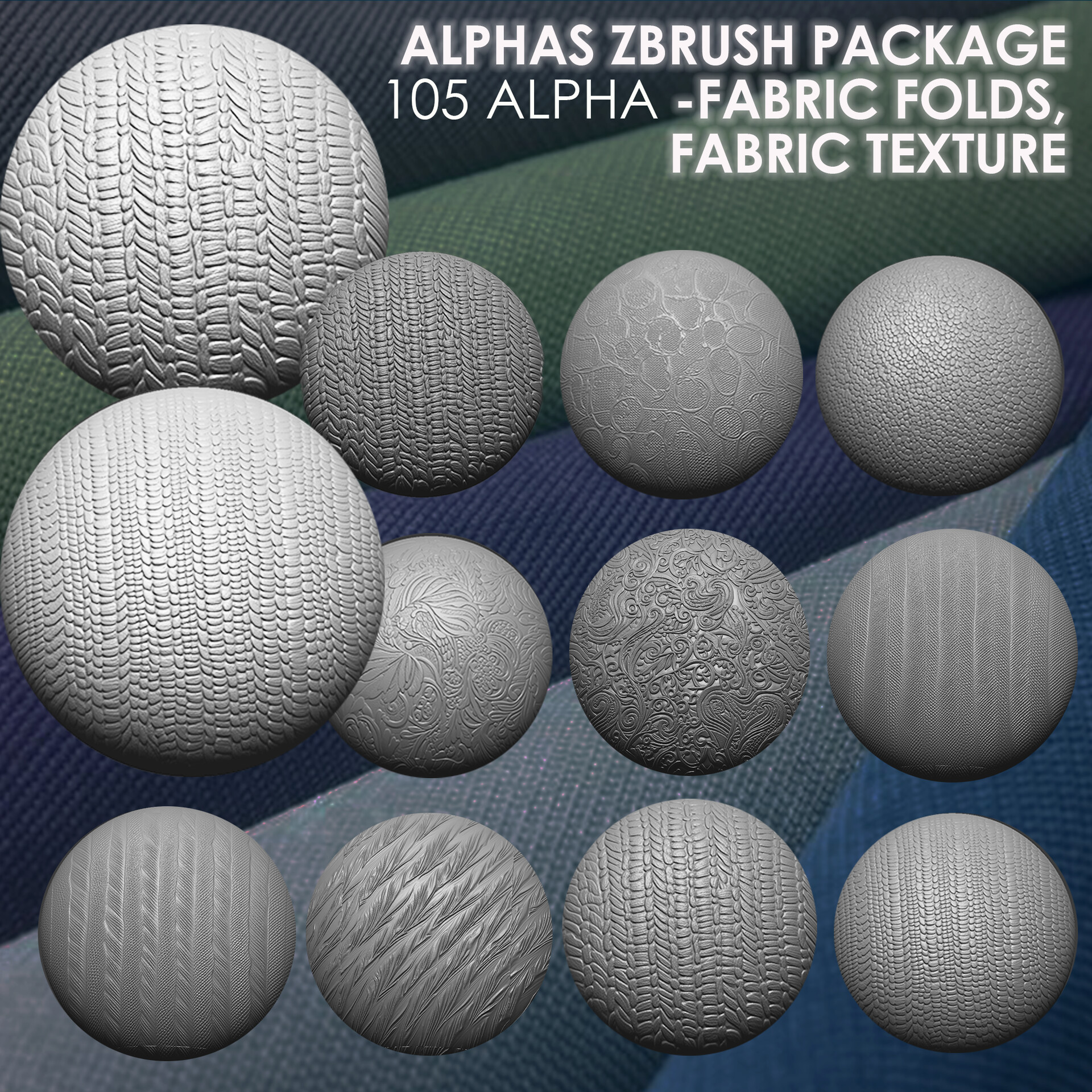 ArtStation - Set of 105 ALPHAS fabric texture, pattern on fabric