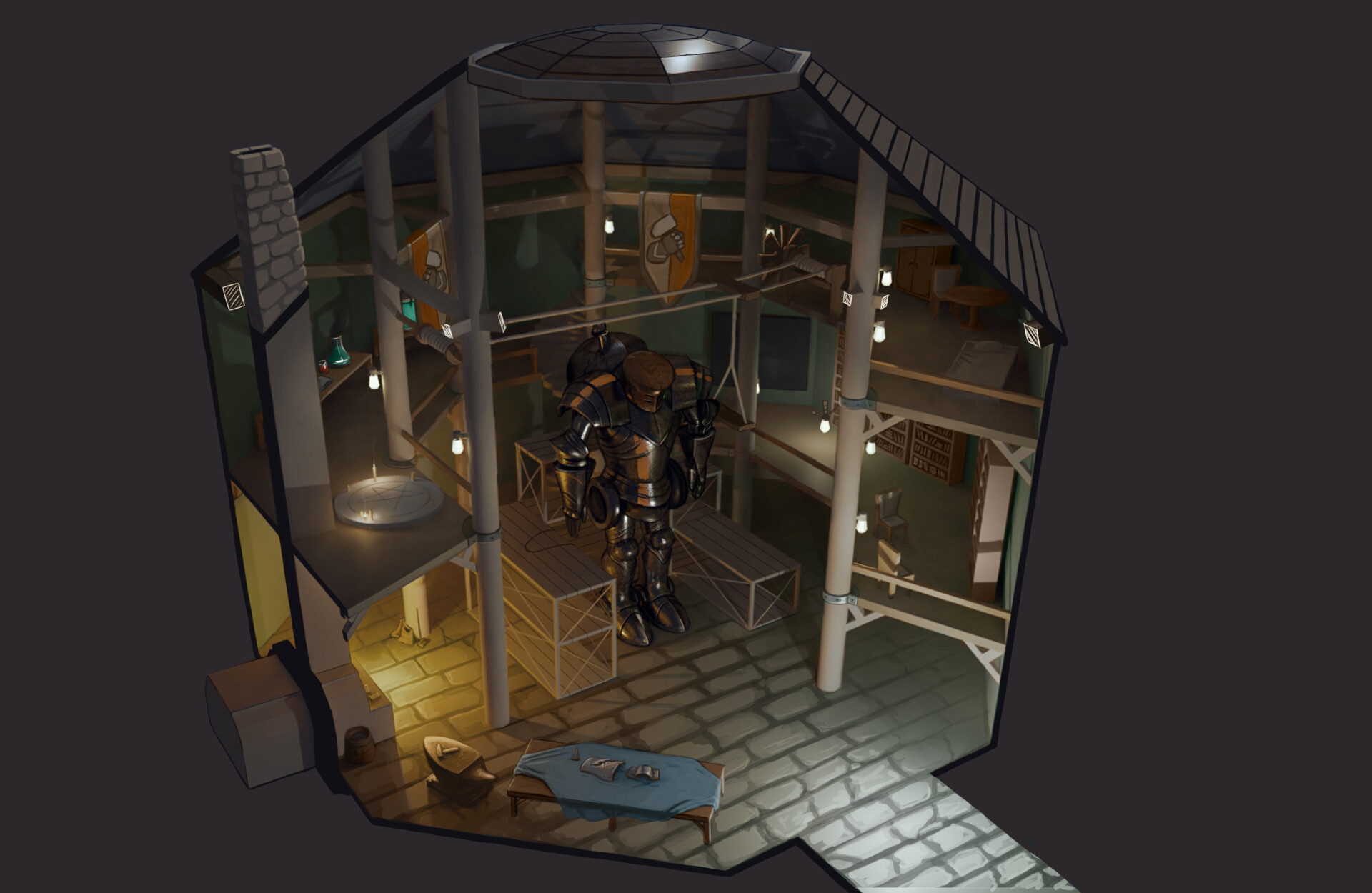 ArtStation - Interior Design - Fantasy Mech Workshop