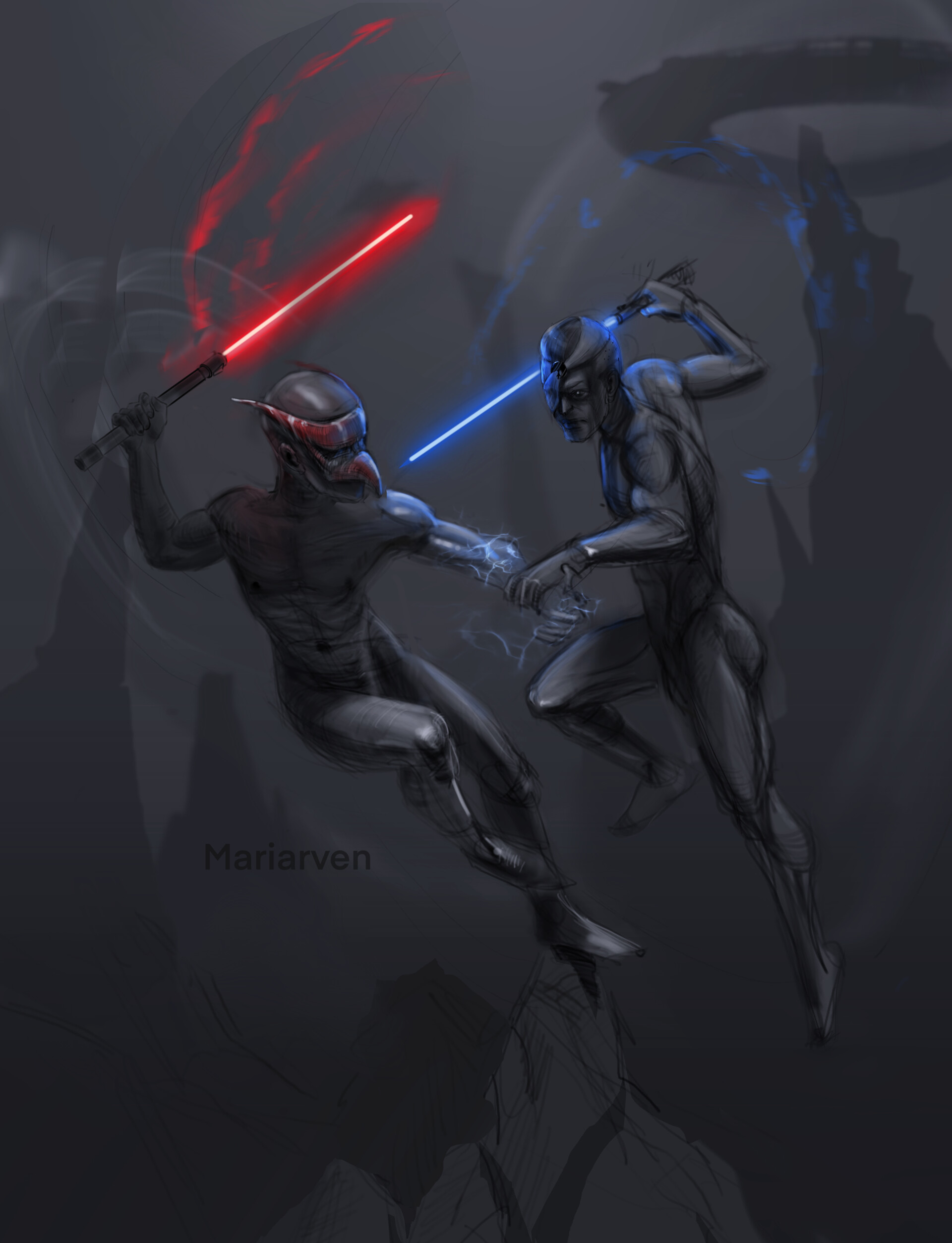 ArtStation - Sketch "battle Sith vs Jedi"