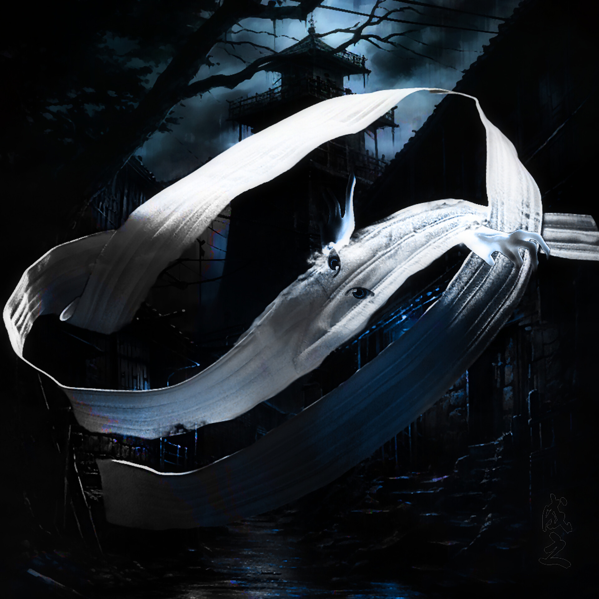 NARIYUKI SHIMAMOTO - ITTAN-MOMEN (Japanese yokai of white cloth )