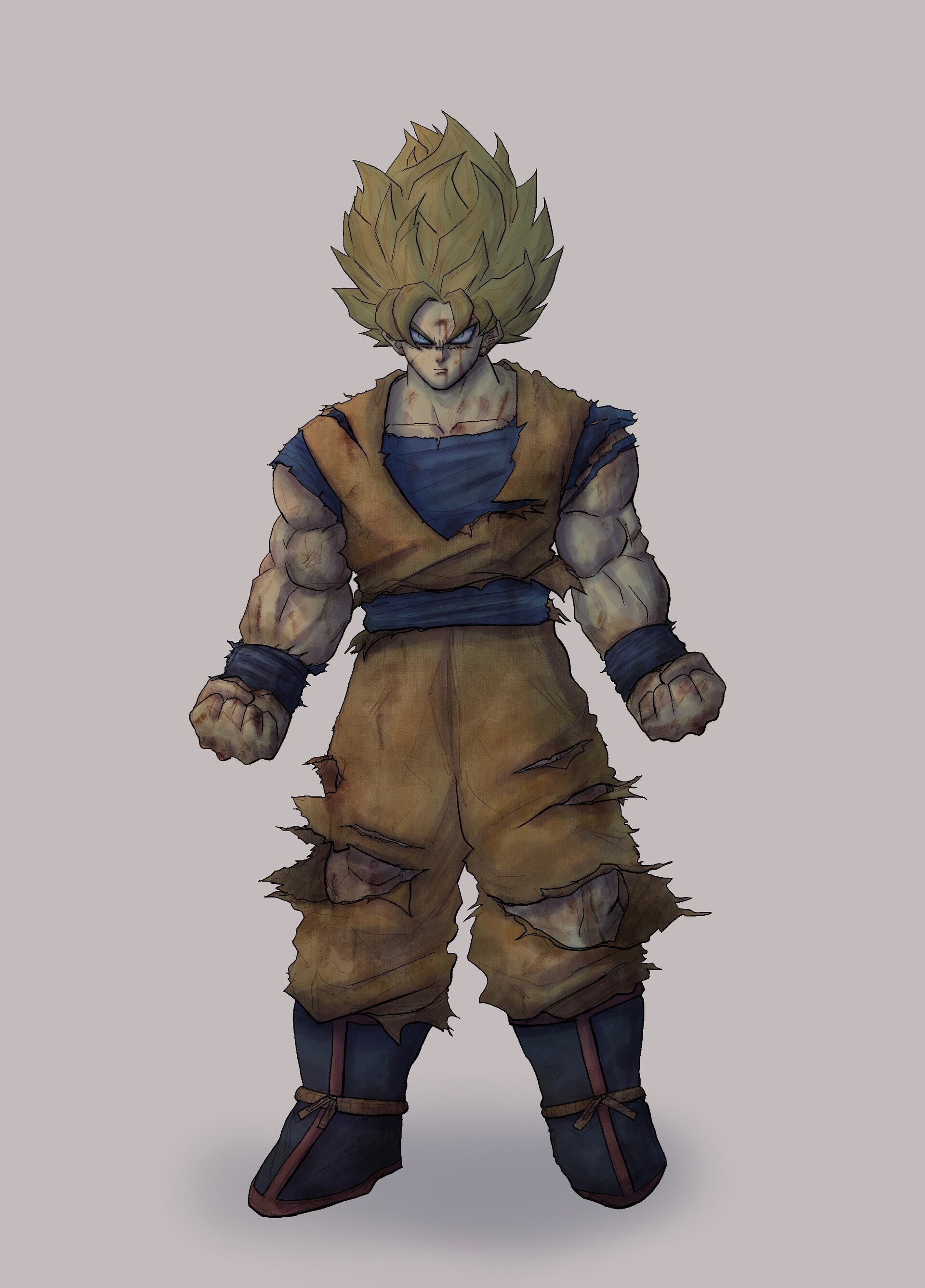 ArtStation - Fanart of battle damage super saiyan goku
