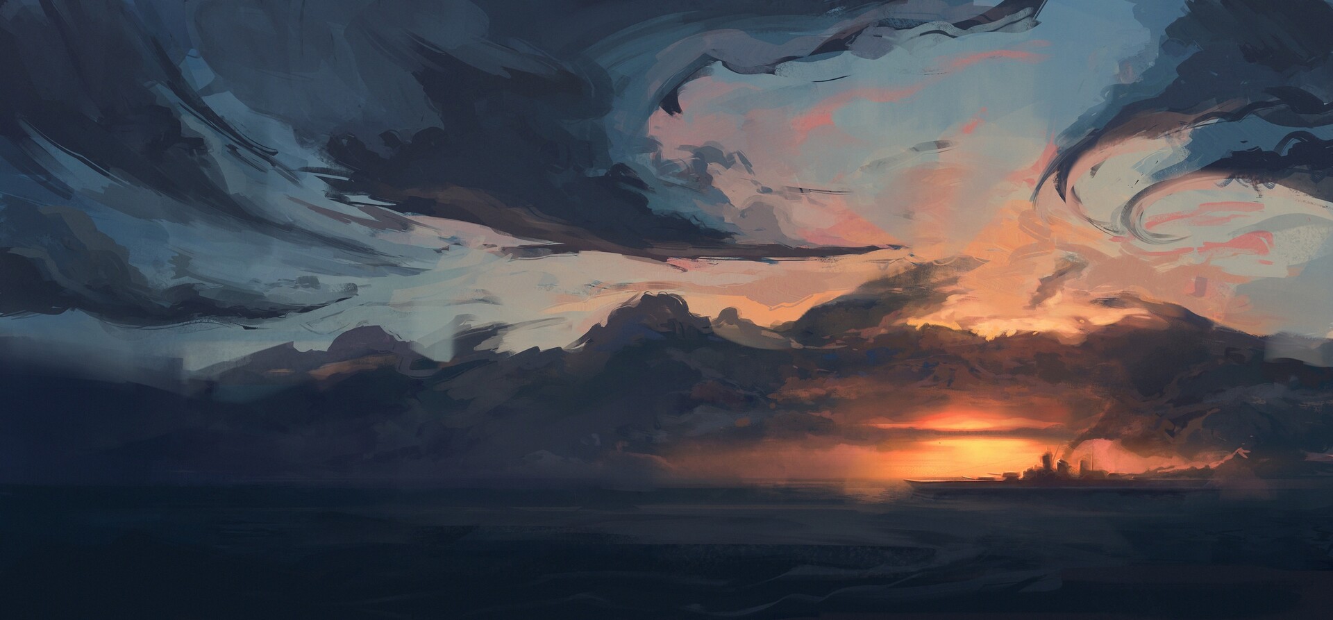 ArtStation - Sunrise on the sea
