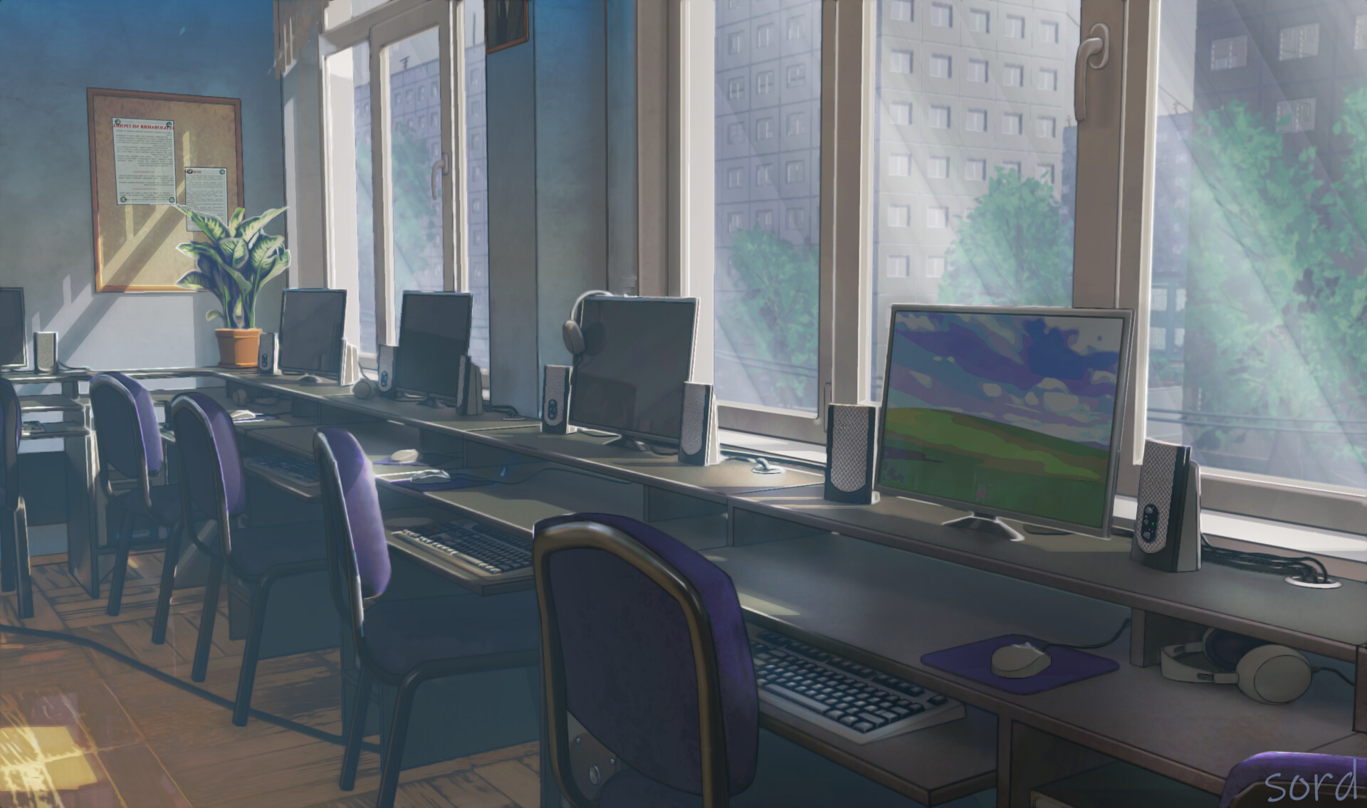 ArtStation - Computer class Visual Novel Background interior - Day ...