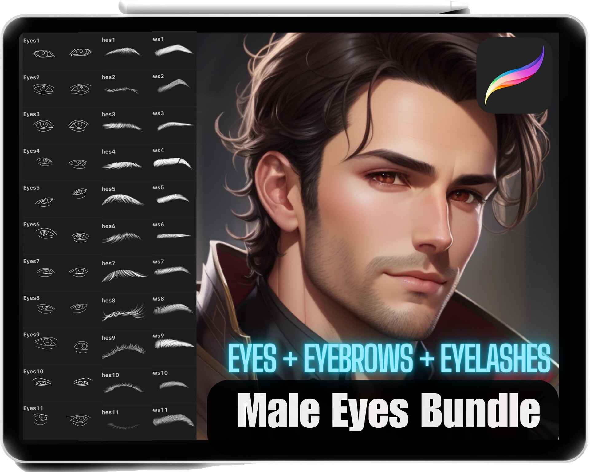 ArtStation - Procreate Male Eye Stamps Bundle Of High Quality Realistic Portrait Male Eyes ...