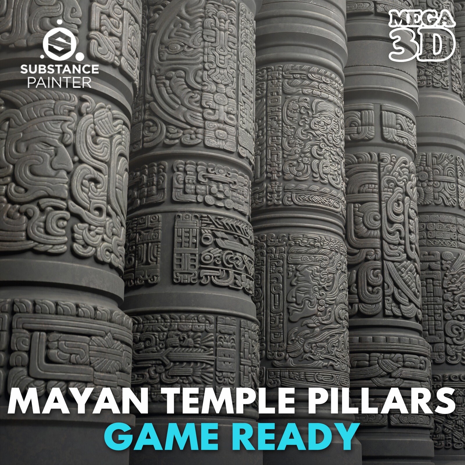 3D Models by 3D Landscape - Mayan Temple Pillars 230812