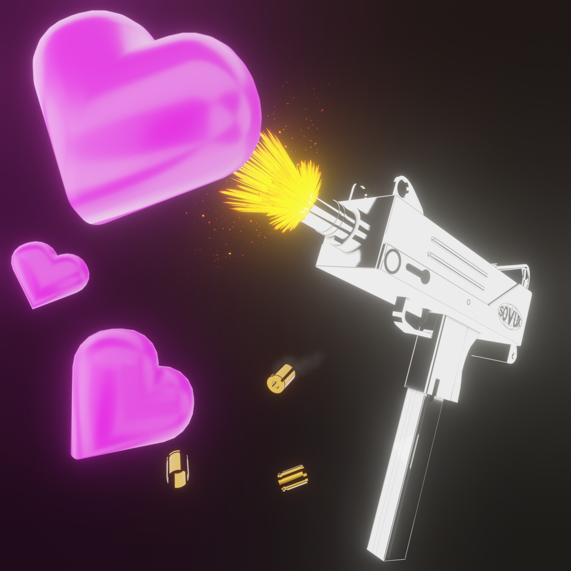 Gun Shooting Out Hearts