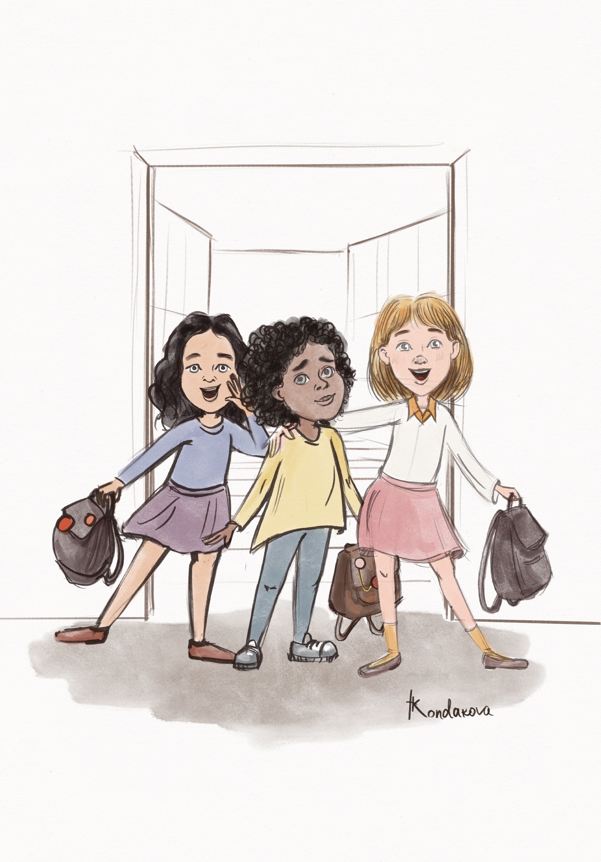 Three Girl Friends Cartoon