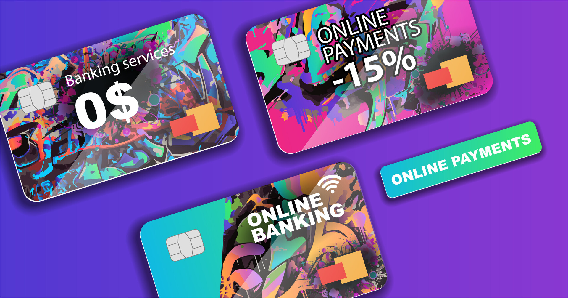 ArtStation - Bank plastic cards with graffiti-style design